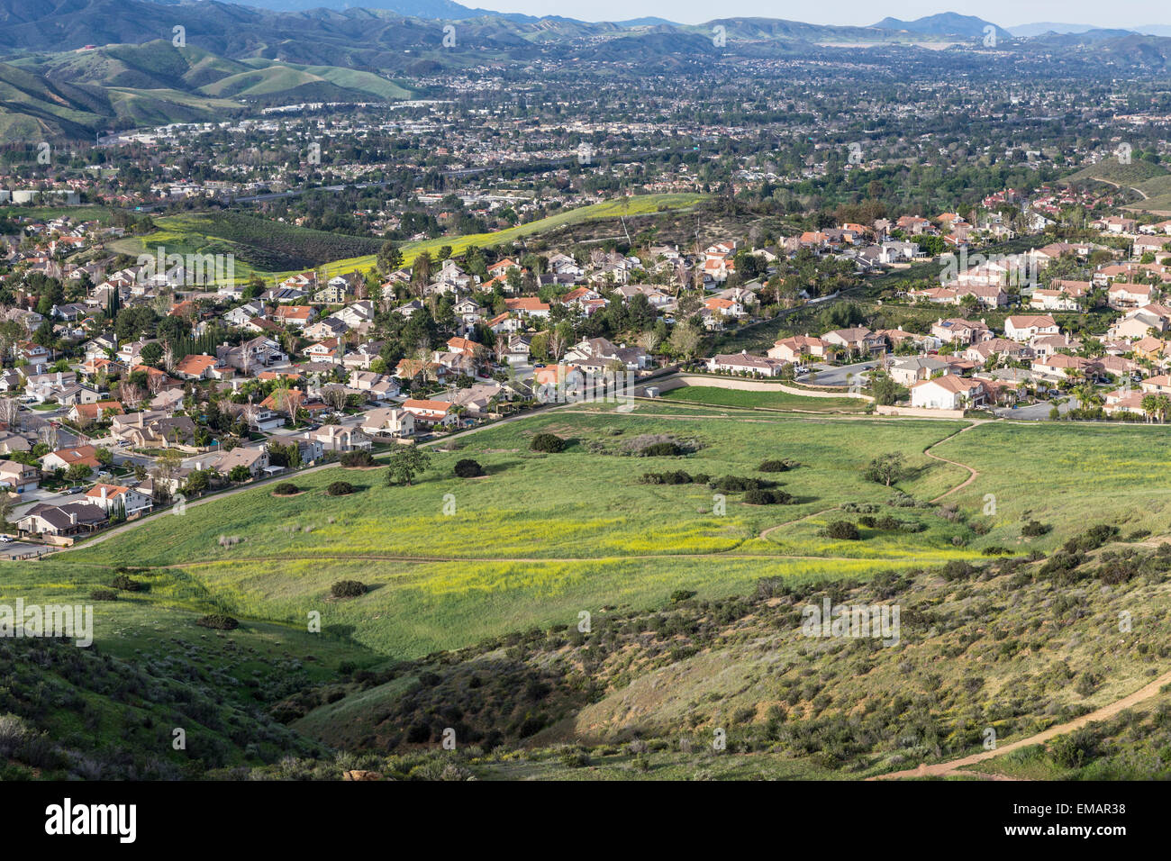Spring green view of suburban Simi Valley near Los Angeles in Southern ...