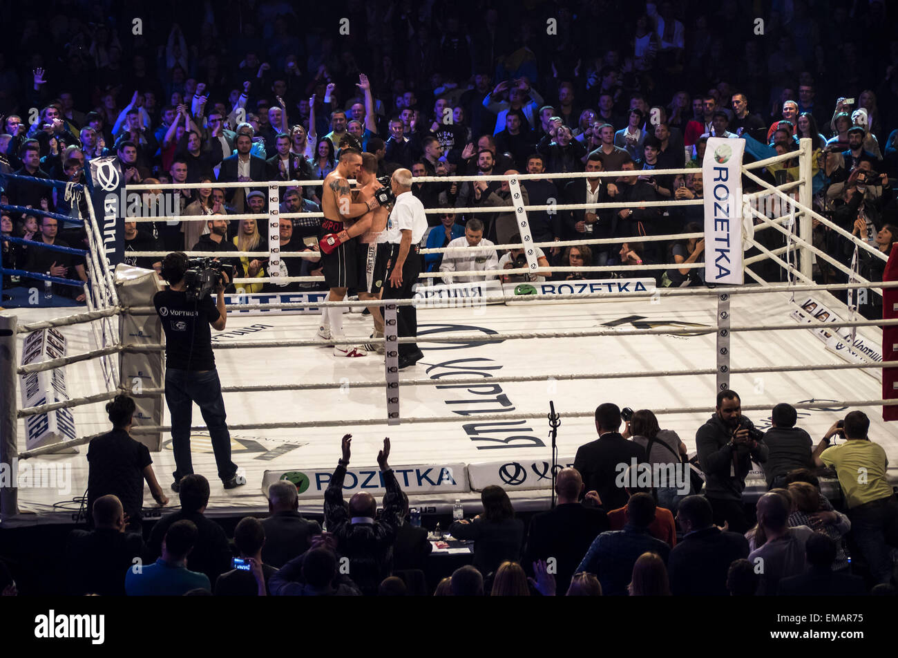 April 18, 2015 - Aleksandr Usyk rejoices victory -- Ukrainian boxer ...