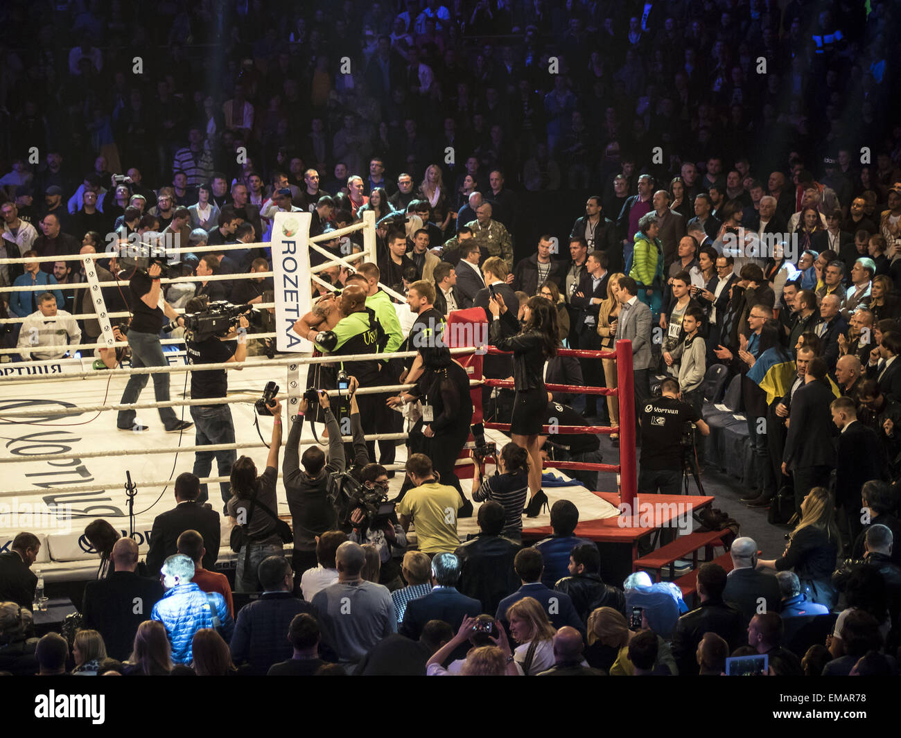 April 18, 2015 - Aleksandr Usyk rejoices victory -- Ukrainian boxer ...