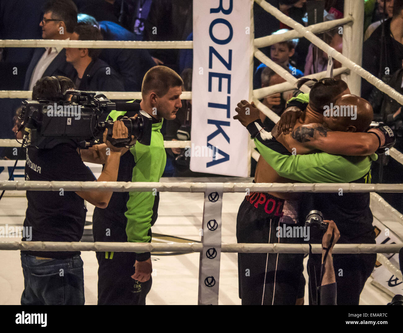 April 18, 2015 - Aleksandr Usyk rejoices victory -- Ukrainian boxer ...