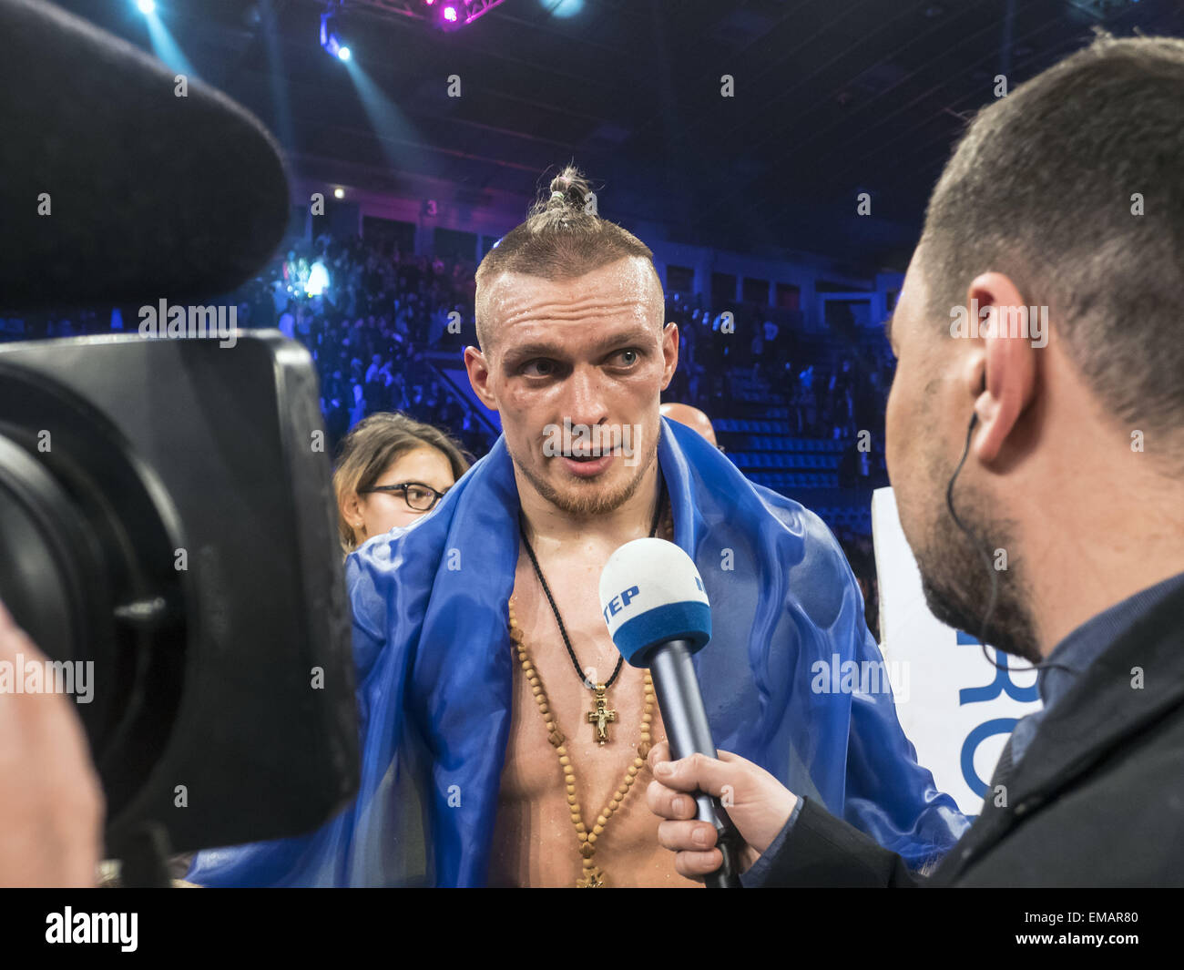 April 18, 2015 - Aleksandr Usyk gives interviews -- Ukrainian boxer ...
