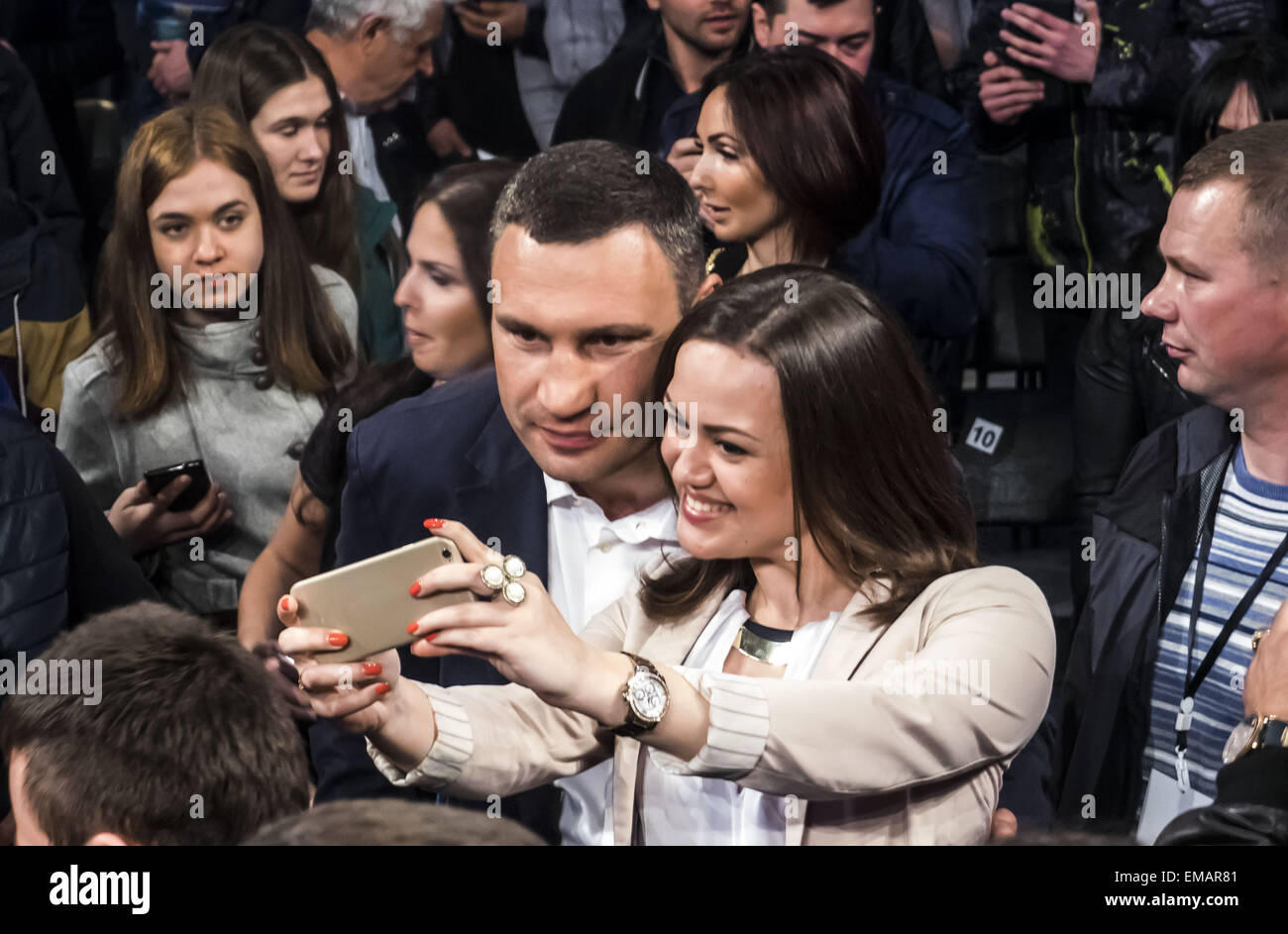 April 18, 2015 - Fan makes Selfe with Vitali Klitschko -- Ukrainian boxer Alexander Usyk from ...