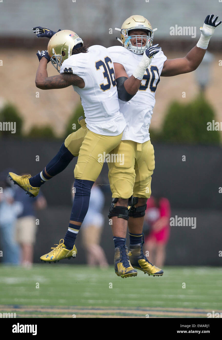 South Bend, Indiana, USA. 18th Apr, 2015. Notre Dame players Cole Luke ...