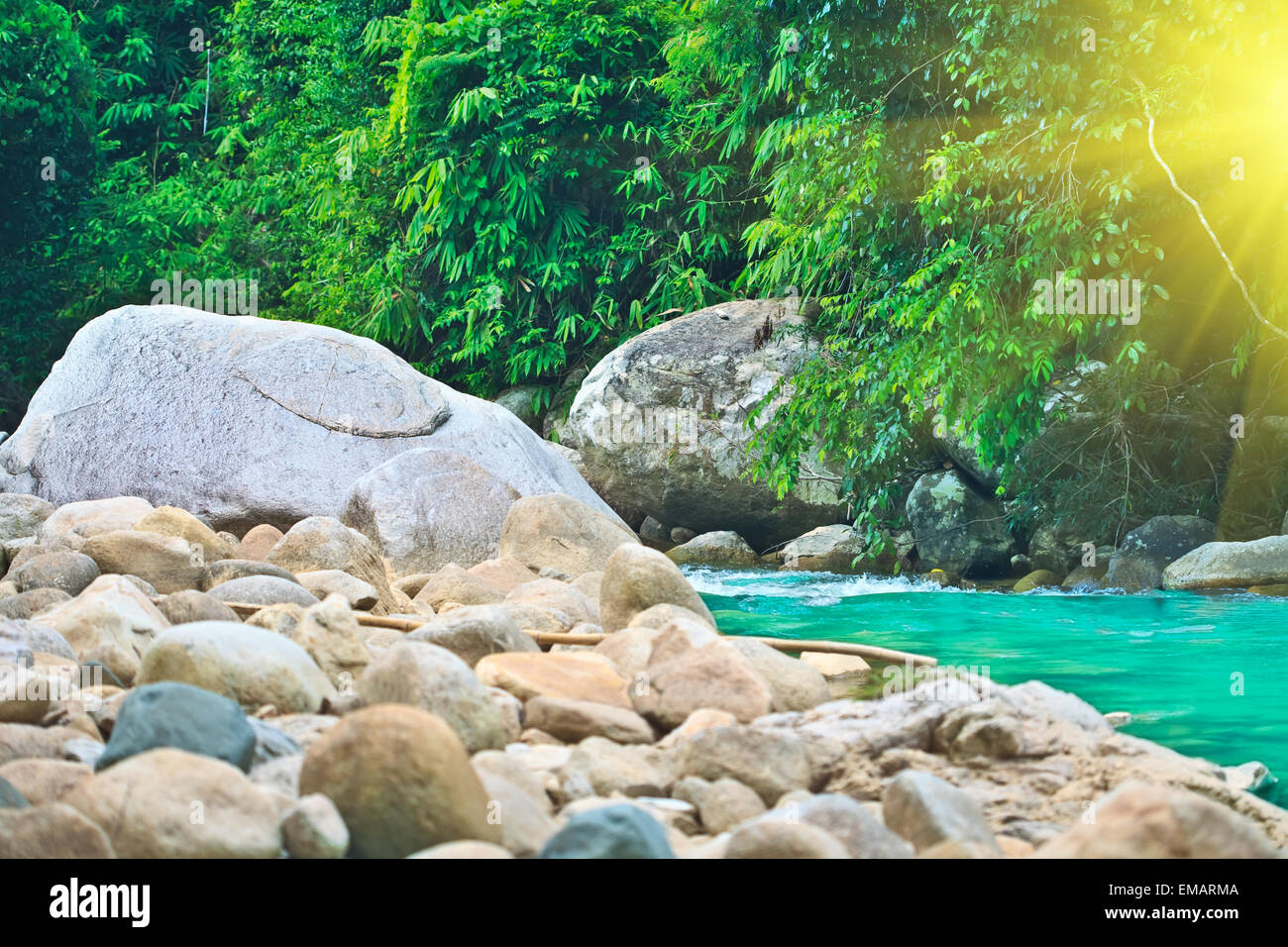 Blue water stream in tropical forest. Vietnam Stock Photo - Alamy