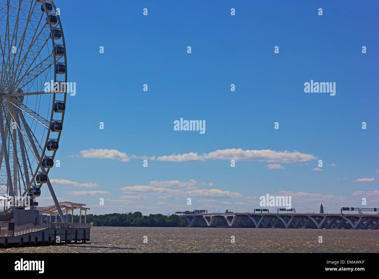 National Harbor Ferris wheel and Woodrow Wilson Memorial Bridge ...
