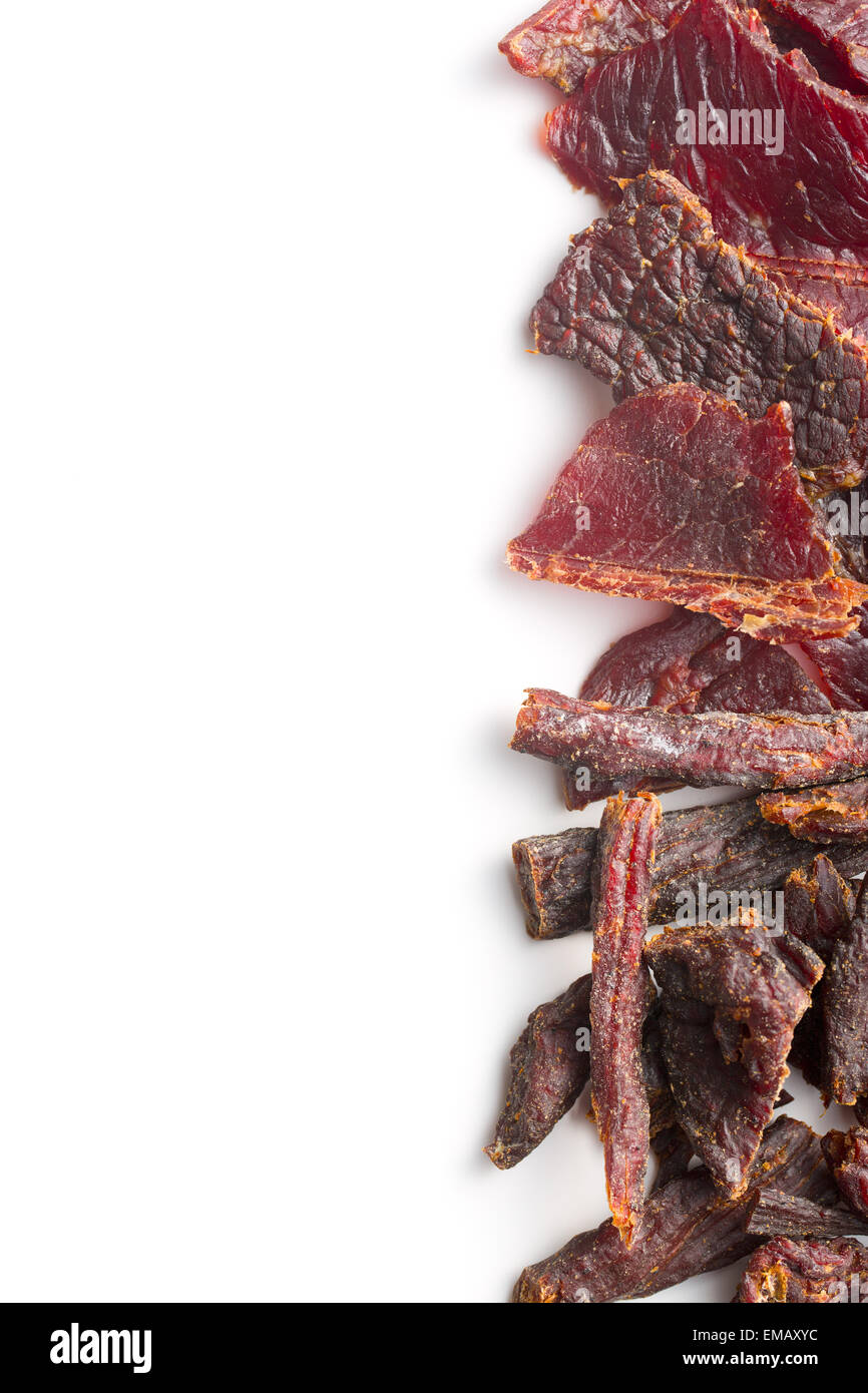 beef jerky on white background Stock Photo - Alamy