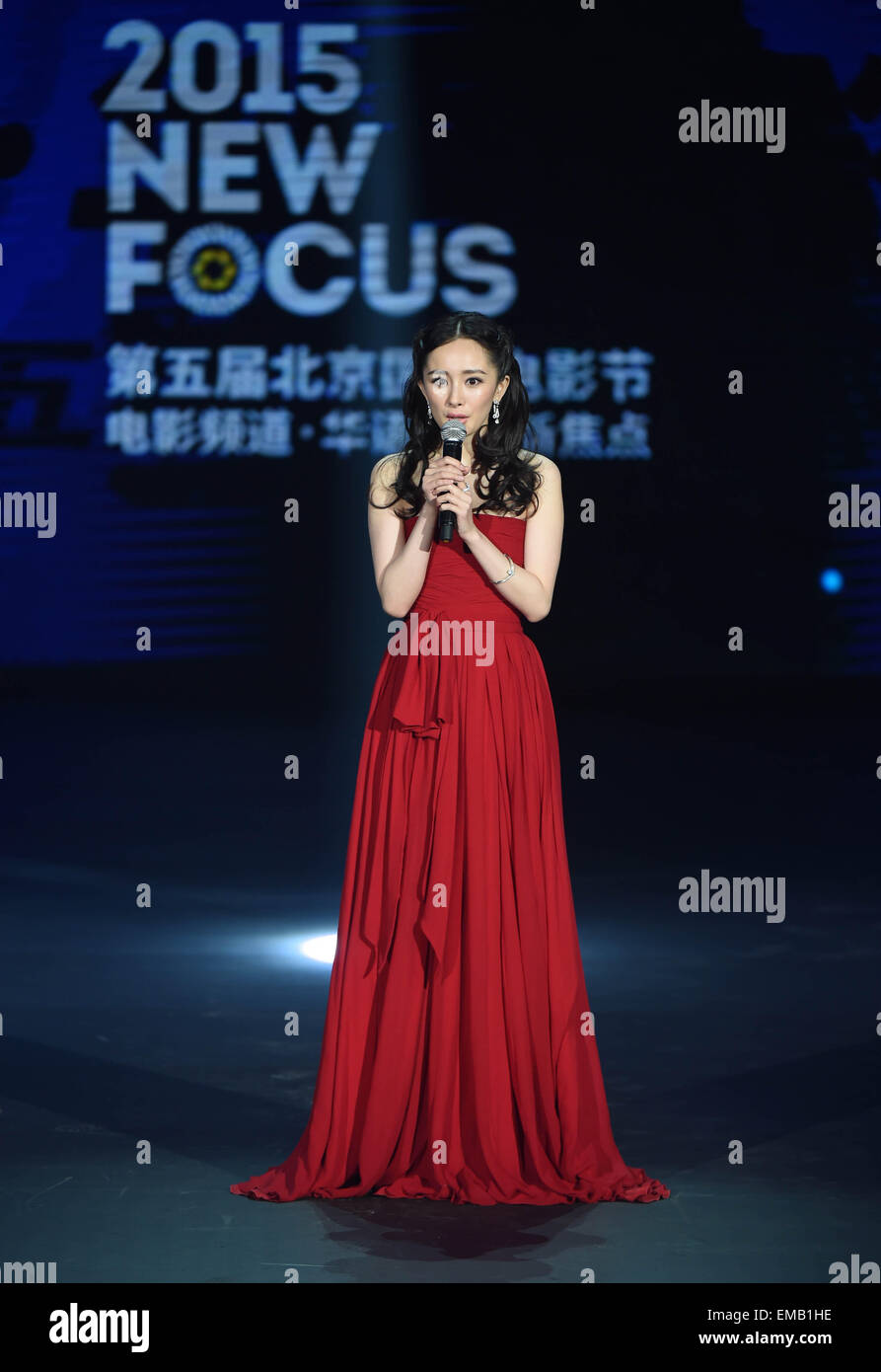 Beijing, China. 18th Apr, 2015. Actress Yang Mi is awarded the Muses of ...