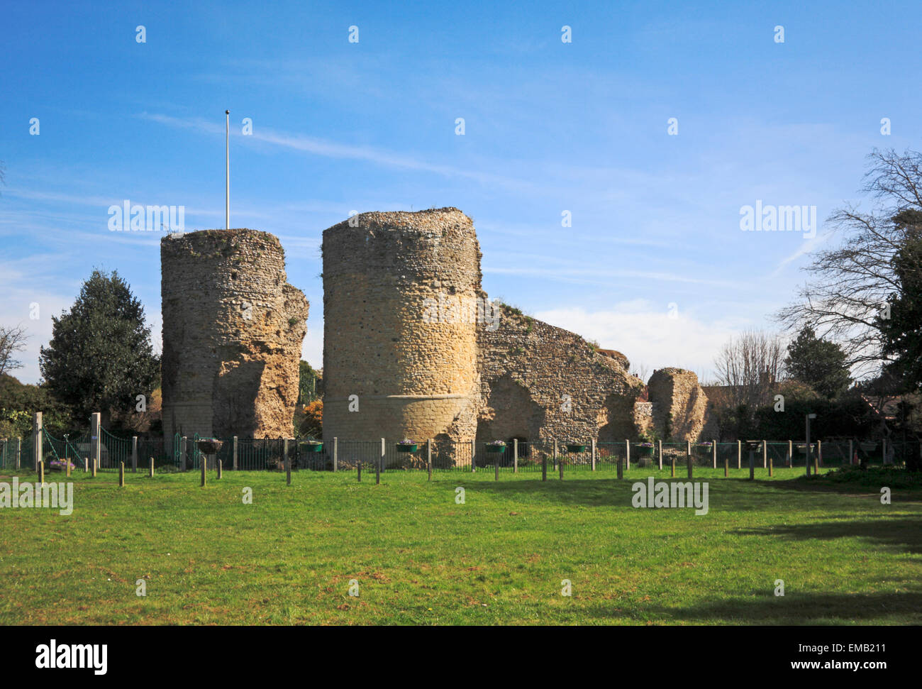 A view of the remains of the Norman castle at Bungay, Suffolk, England ...