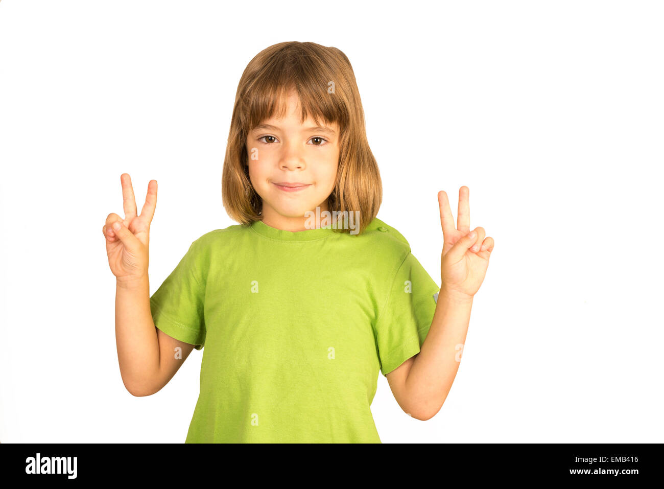 Girl making peace sign hi-res stock photography and images - Alamy