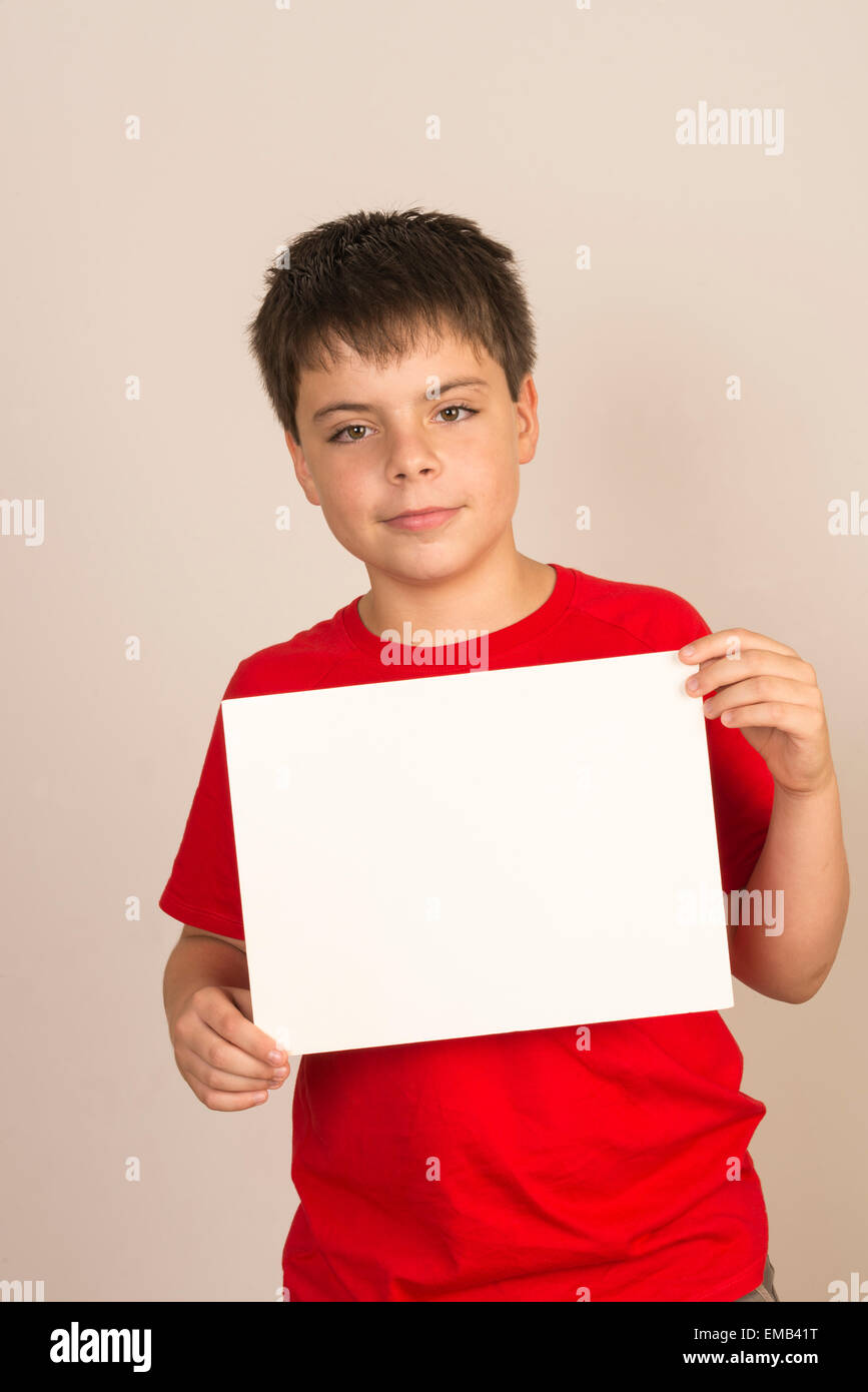young boy holding blank sign Stock Photo - Alamy