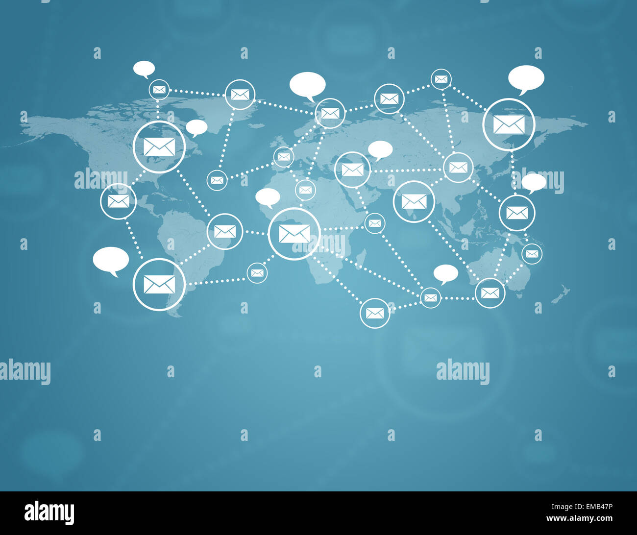 Social network scheme on Earth map in perspective Stock Photo - Alamy