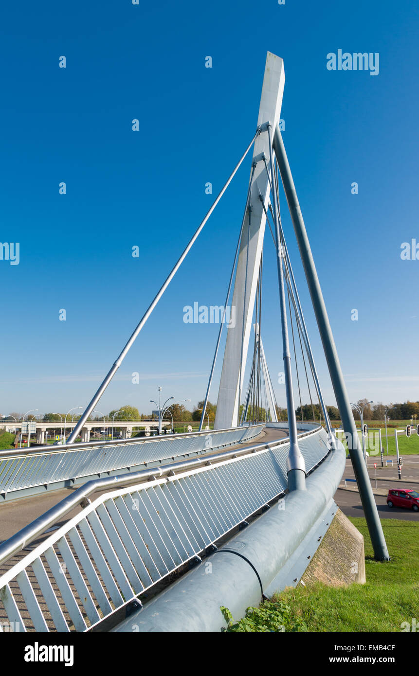 modern new bicycle and pedestrian suspension, bridge in zwolle ...