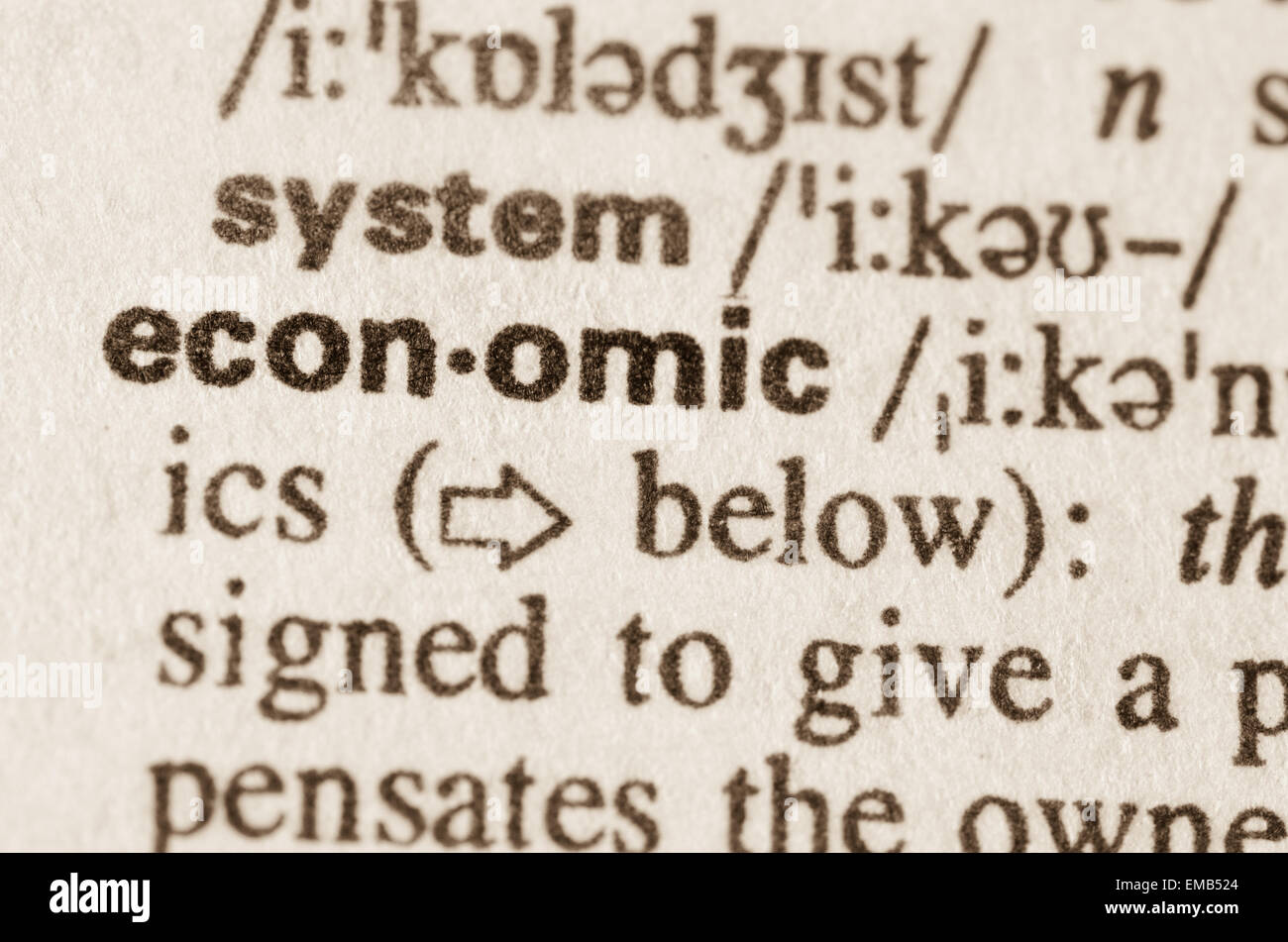 Definition of word economic in dictionary Stock Photo - Alamy