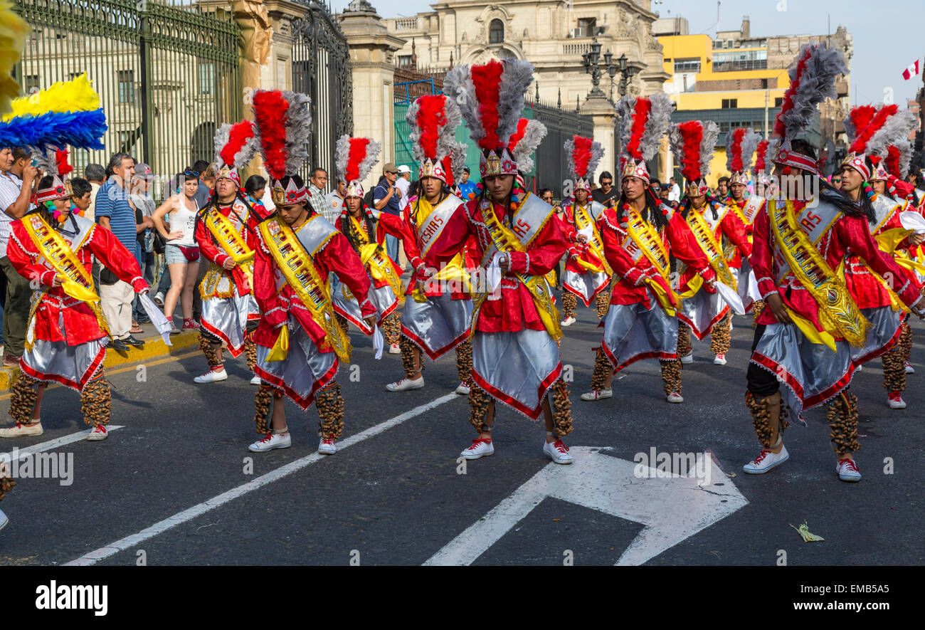 Lima, Peru. Young Peruvian Men Marching in an Andean Cultural Parade ...