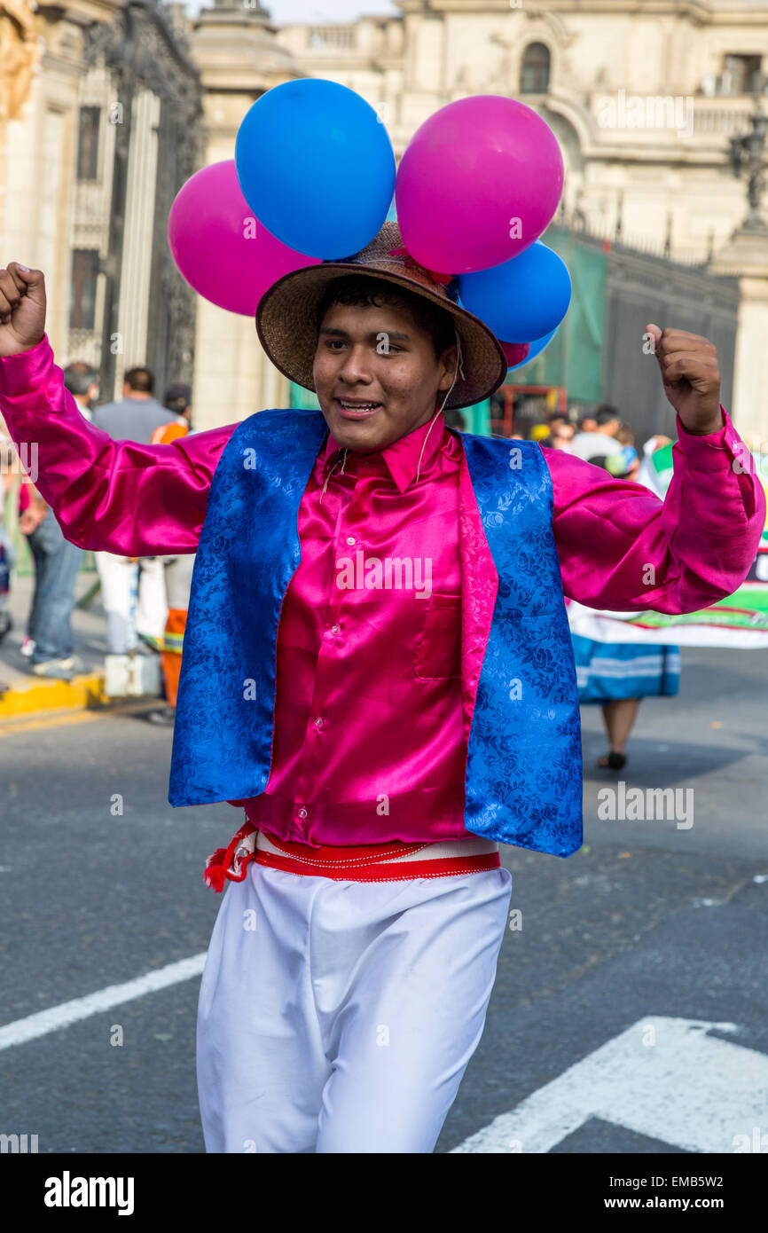 Lima, Peru. Young Peruvian Man Marching in an Andean Cultural Parade ...