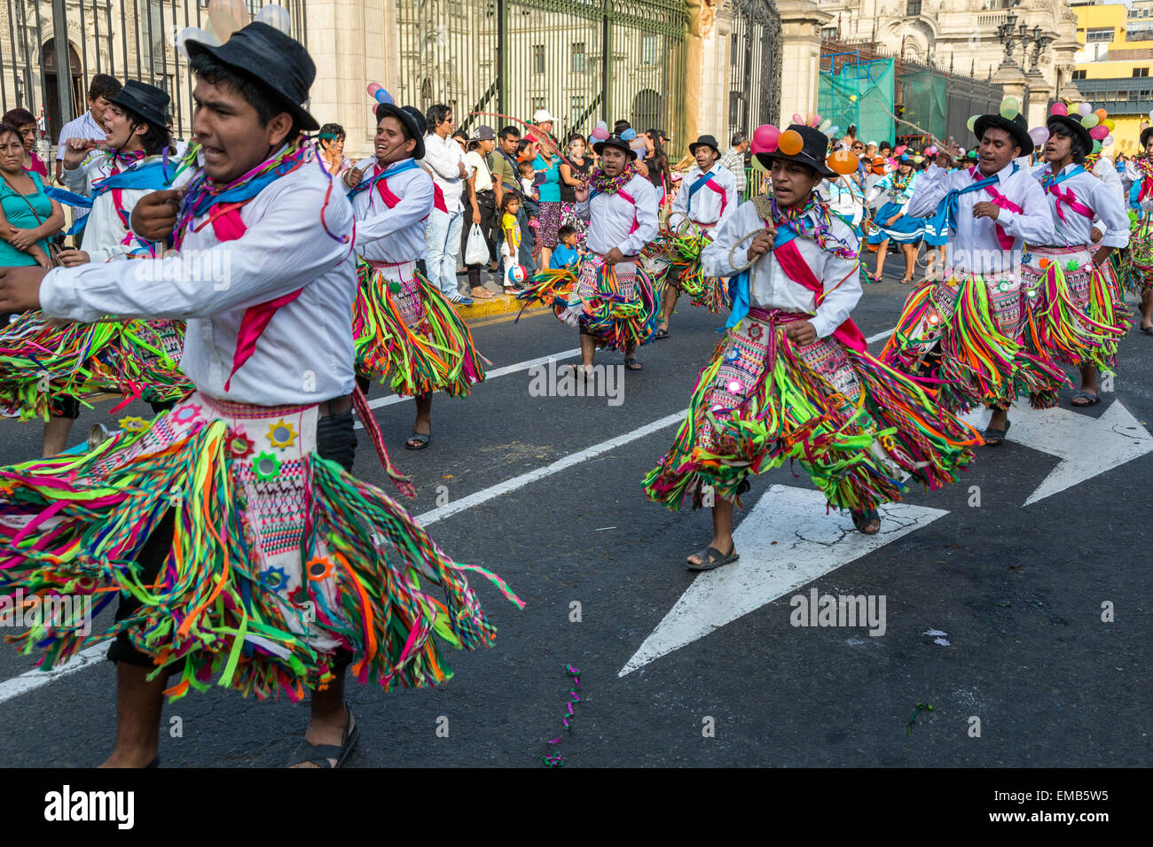 Lima, Peru. Young Peruvian Men Marching in an Andean Cultural Parade ...