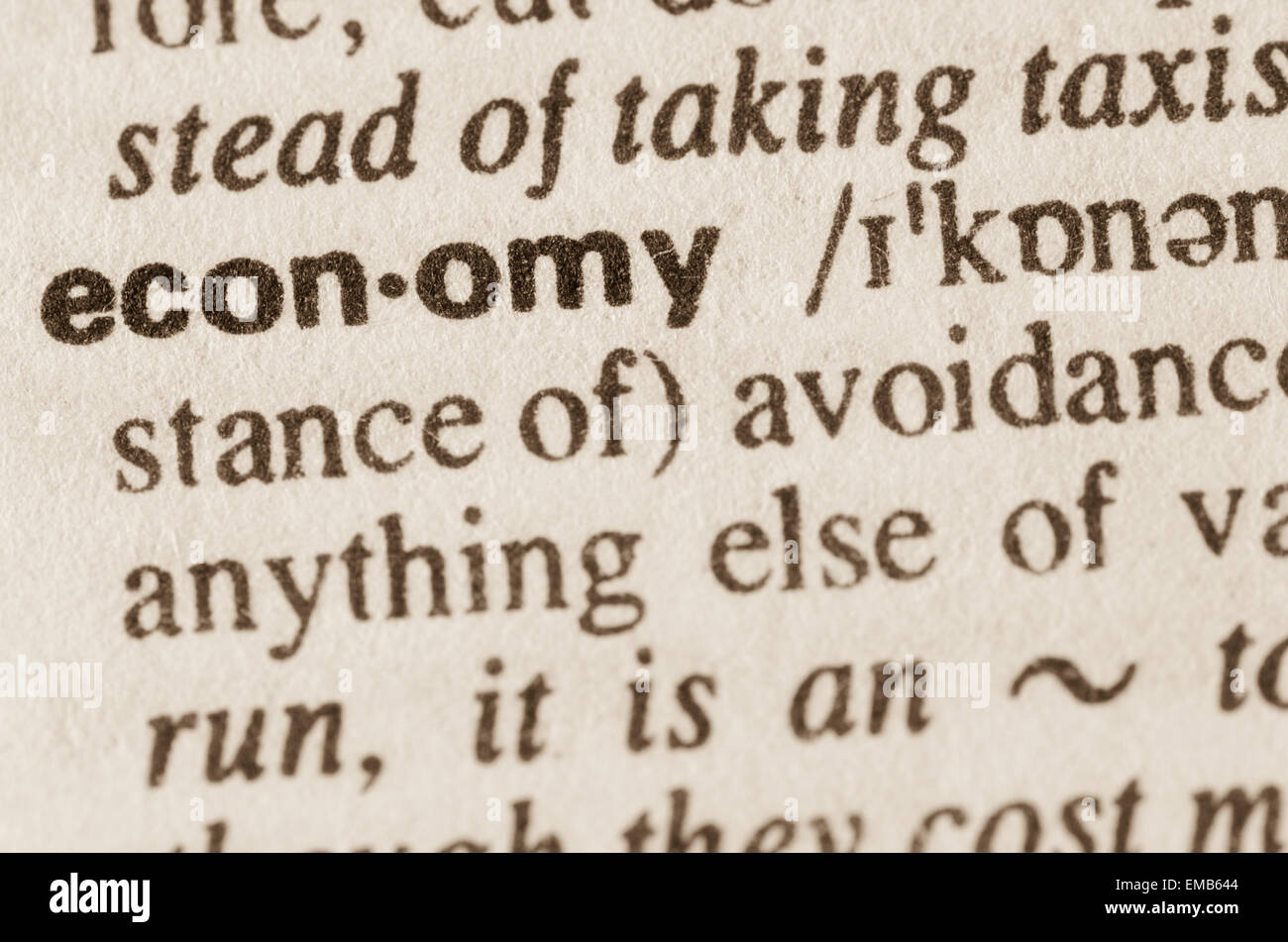 Definition of word economy in dictionary Stock Photo - Alamy