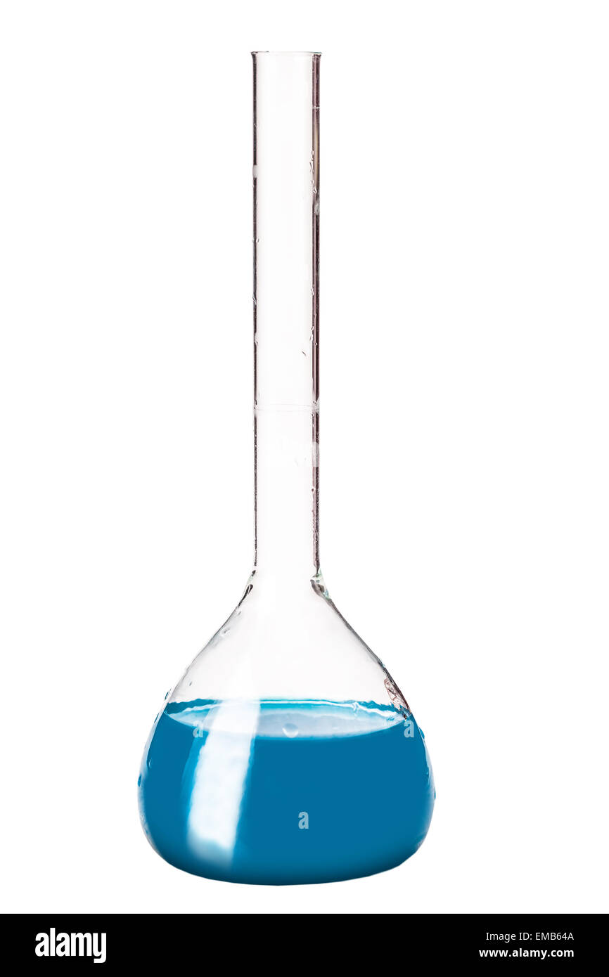 flask with reagent blue on a white background isolated Stock Photo - Alamy