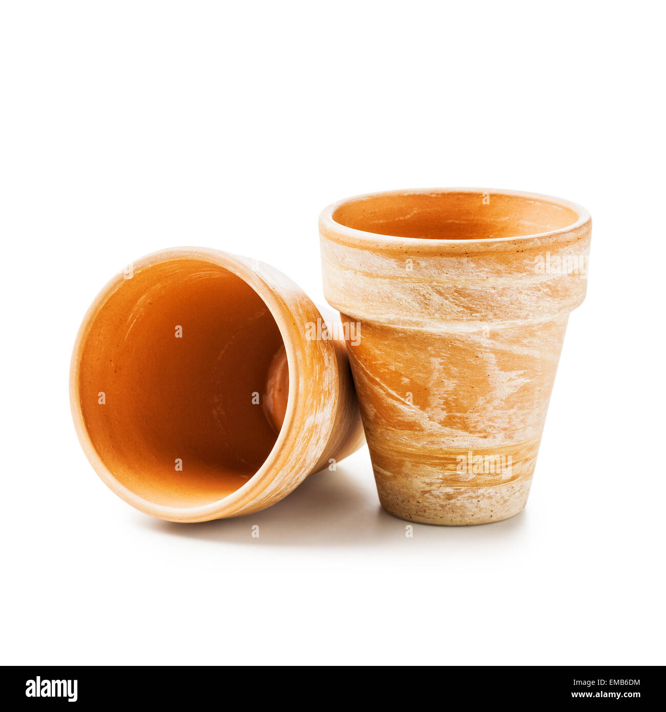 Two clay flower pots isolated on white backgrounds. Object with ...