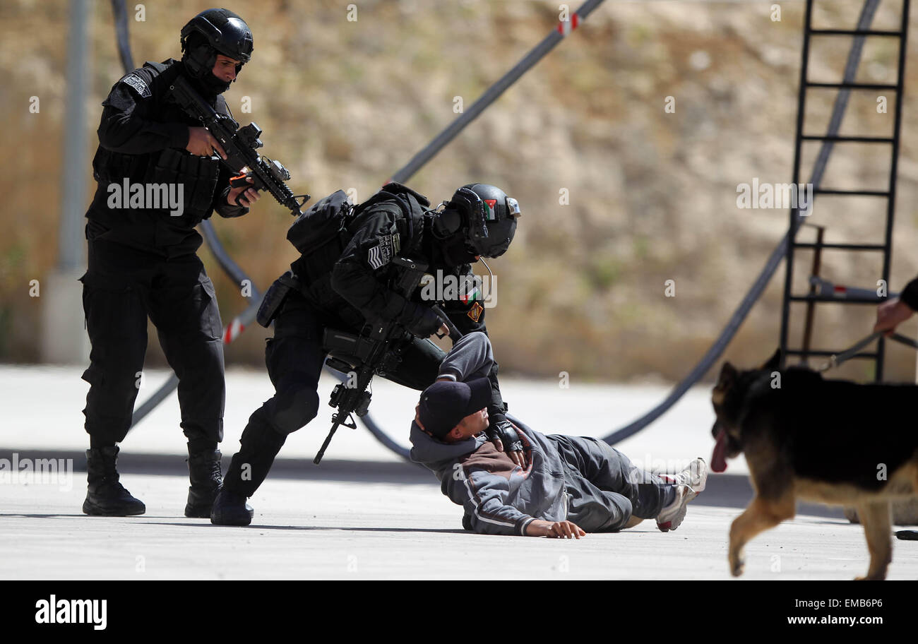Amman, Jordan. 19th Apr, 2015. Jordanian competitors take part in the ...