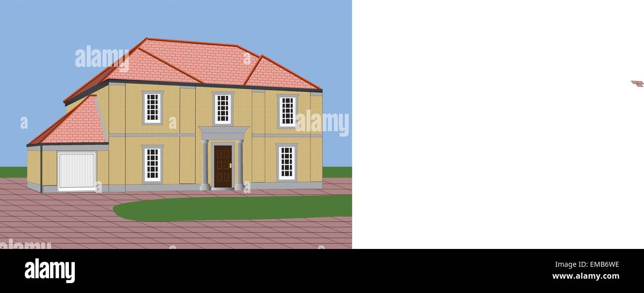 A Vector Illustration of a Large Stone Built Detached House with ...