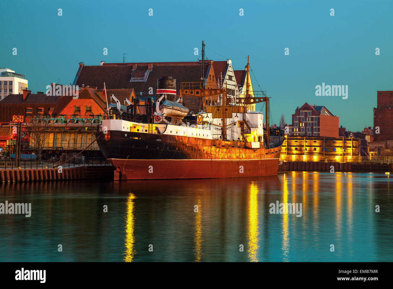 Old freighter at night in Gdansk, Poland Stock Photo - Alamy