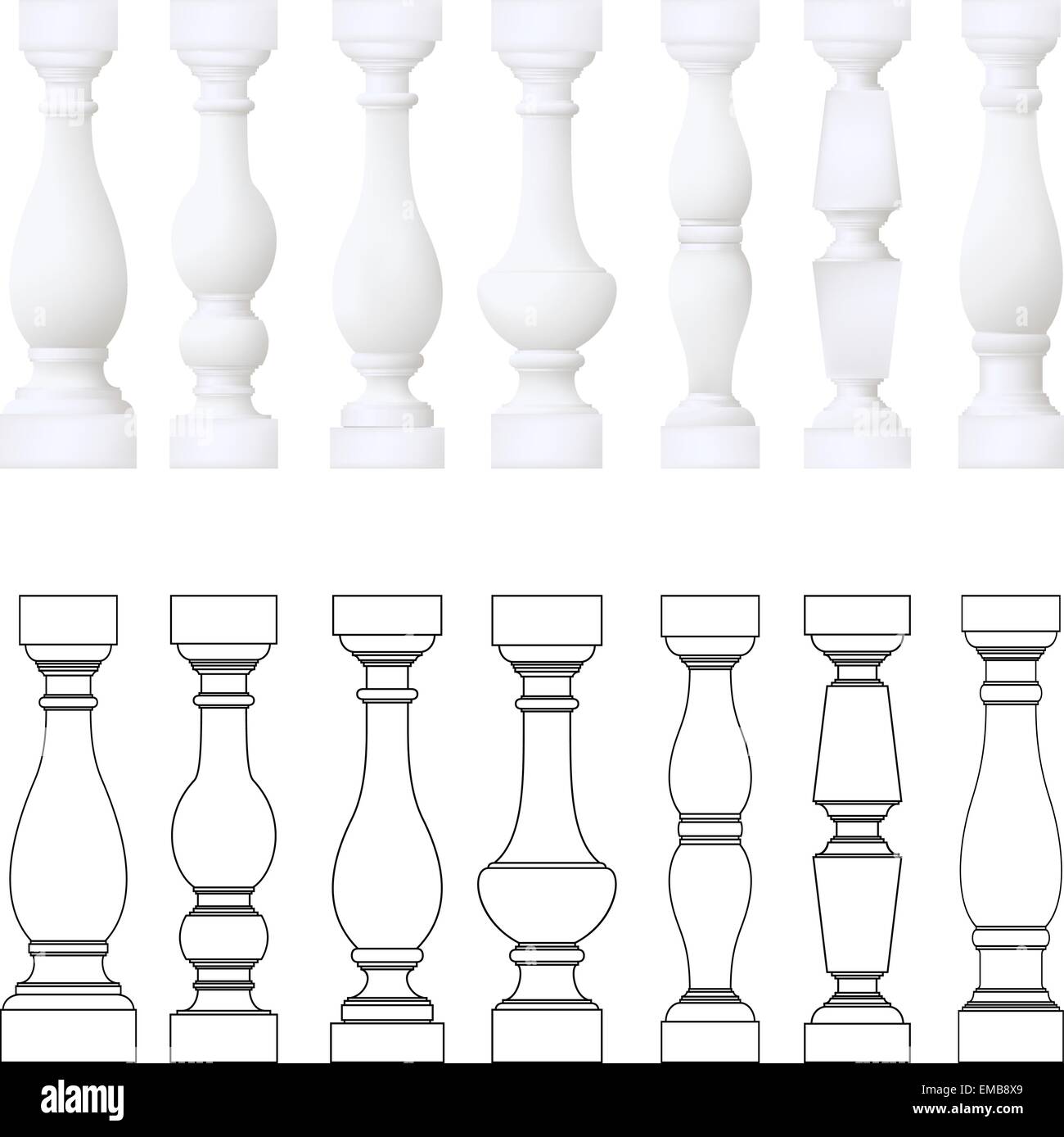 isolated balustrade , set of vector drawing Stock Vector Image & Art ...