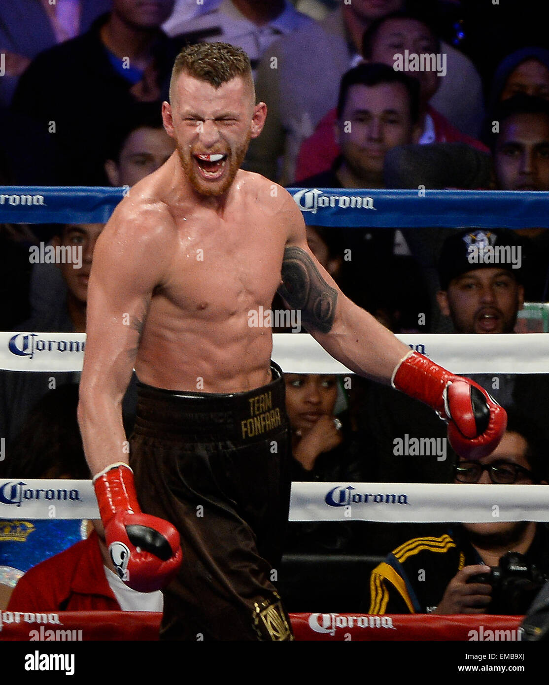 April 18.2015. Carson CA. Andrez Fonfara celebrates after going 9 ...