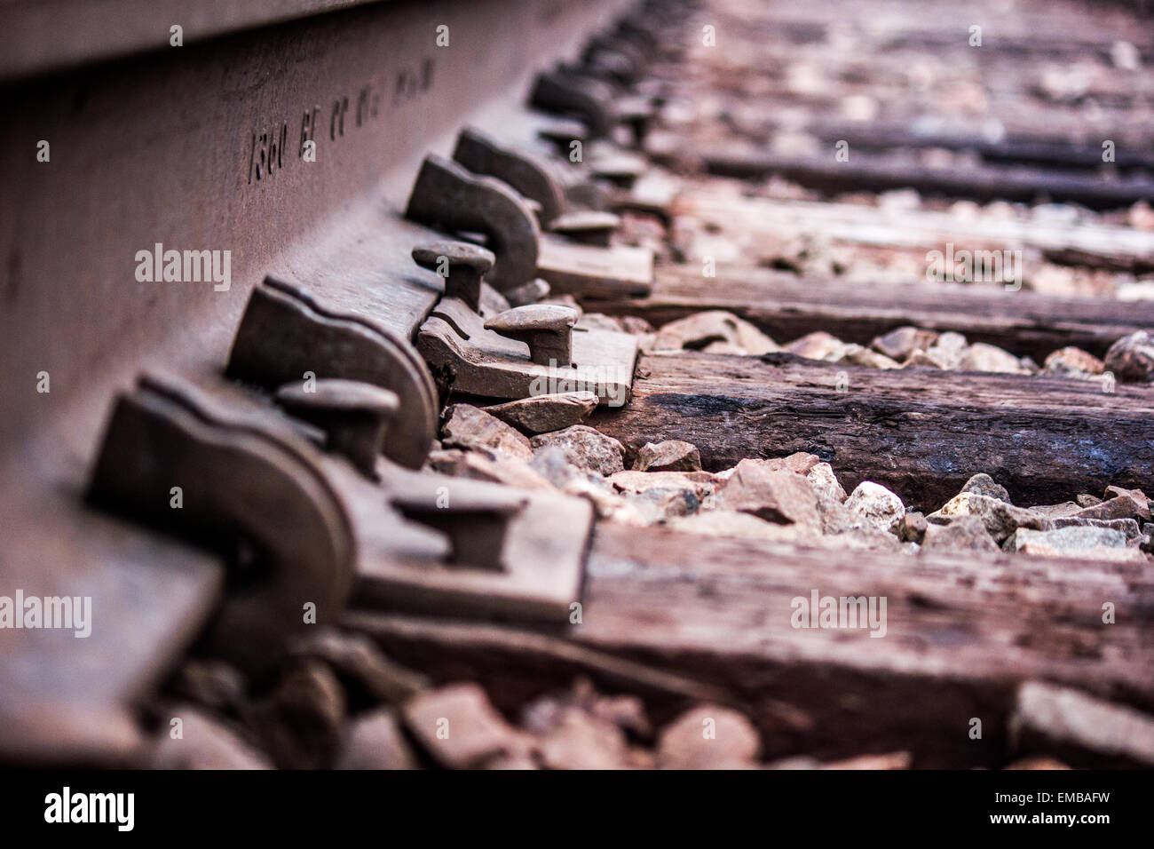 Close-up view of railroad tracks Stock Photo - Alamy