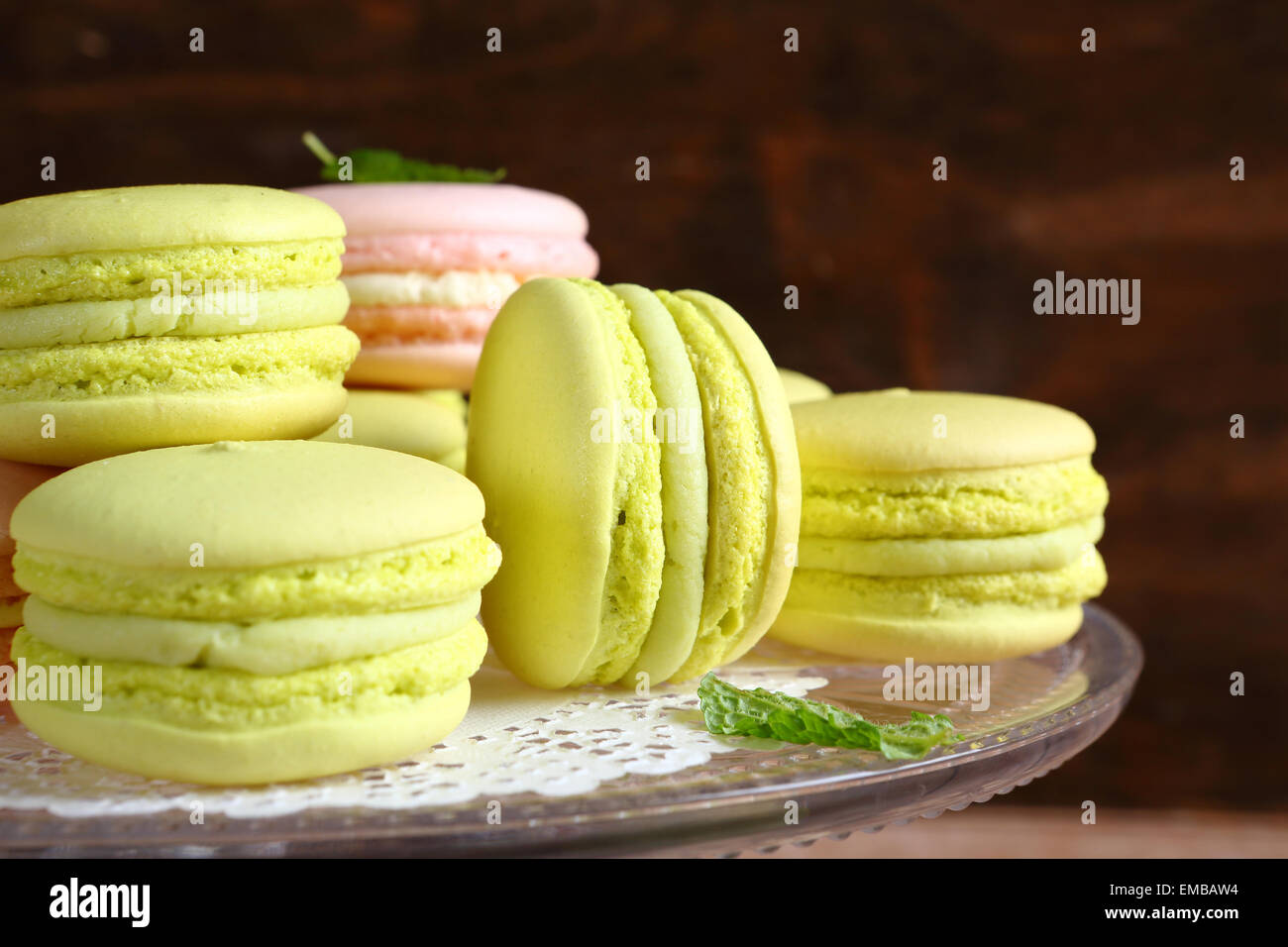 Two kinds of macaroon on plate, dessert Stock Photo - Alamy