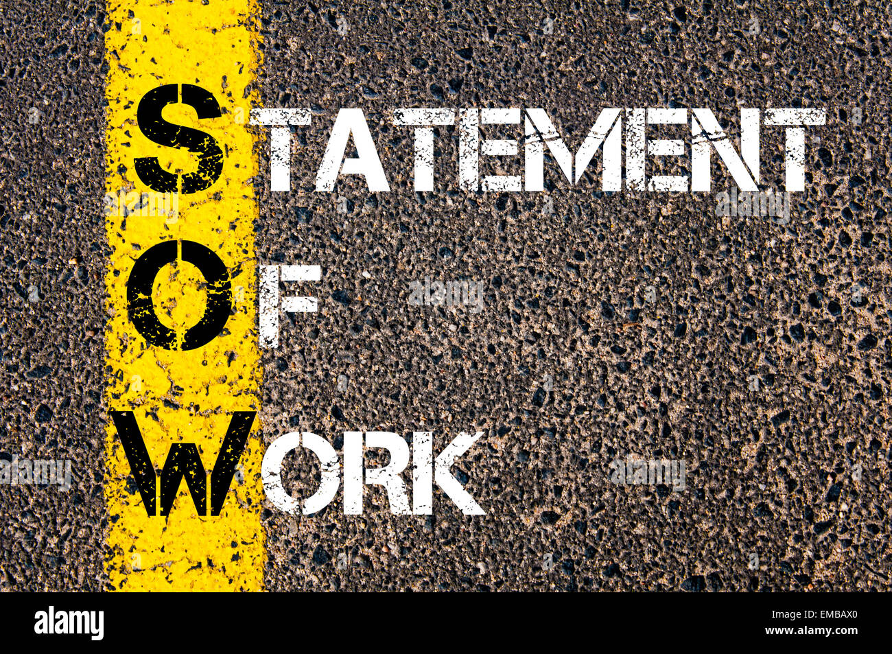 Business Acronym SOW as Statement of Work. Yellow paint line on the ...