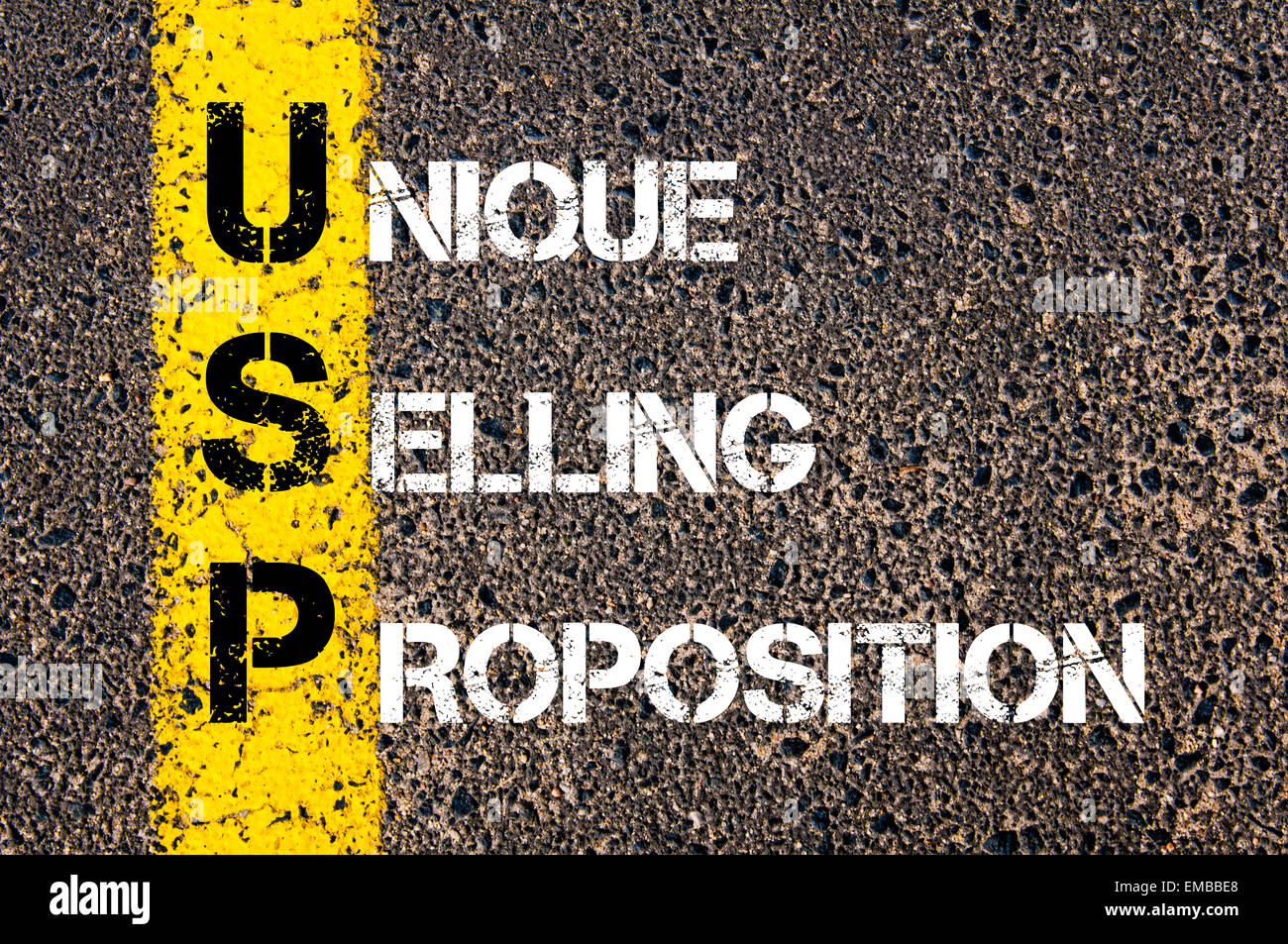 Business Acronym USP as Unique Selling Proposition. Yellow paint line ...
