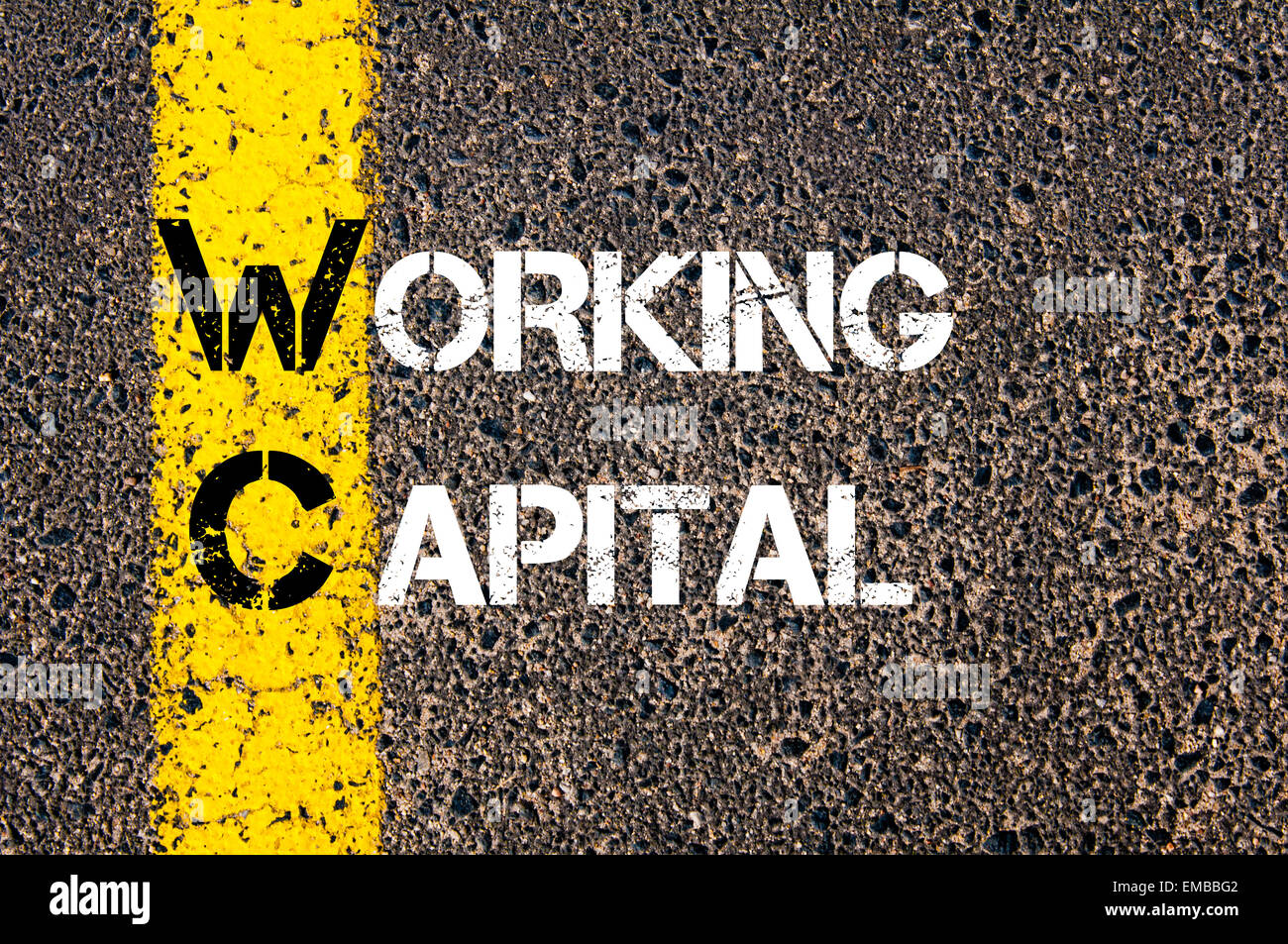 Business Acronym WC as Working Capital. Yellow paint line on the road ...