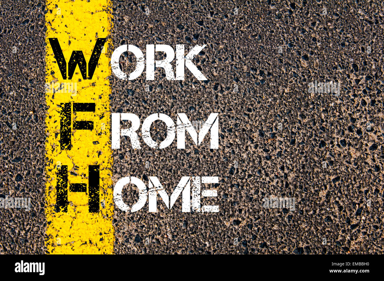 Business Acronym WFH as Work From Home. Yellow paint line on the road ...