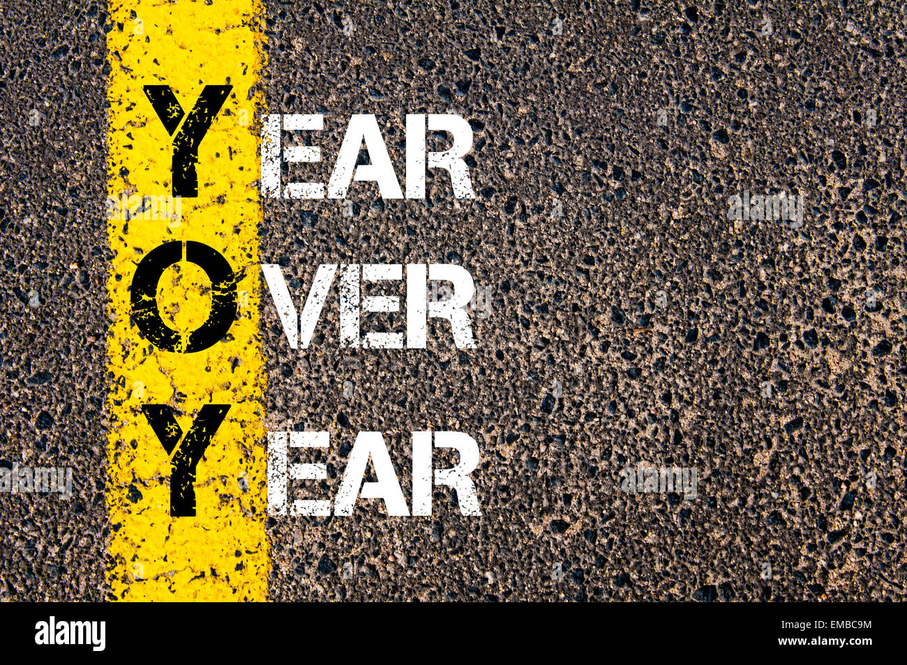 Business Acronym YOY as Year Over Year. Yellow paint line on the road ...