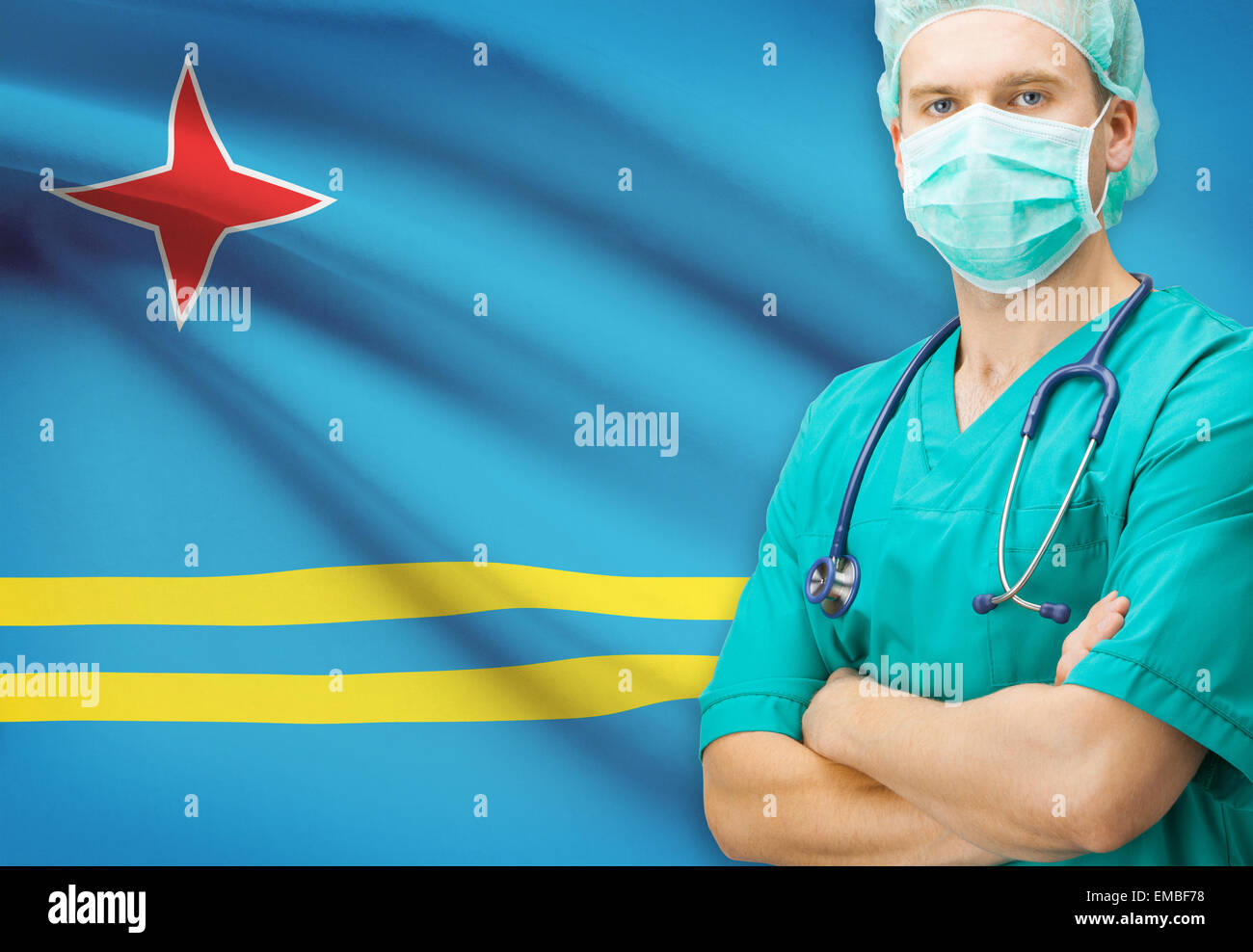 Surgeon with national flag on background - Aruba Stock Photo - Alamy
