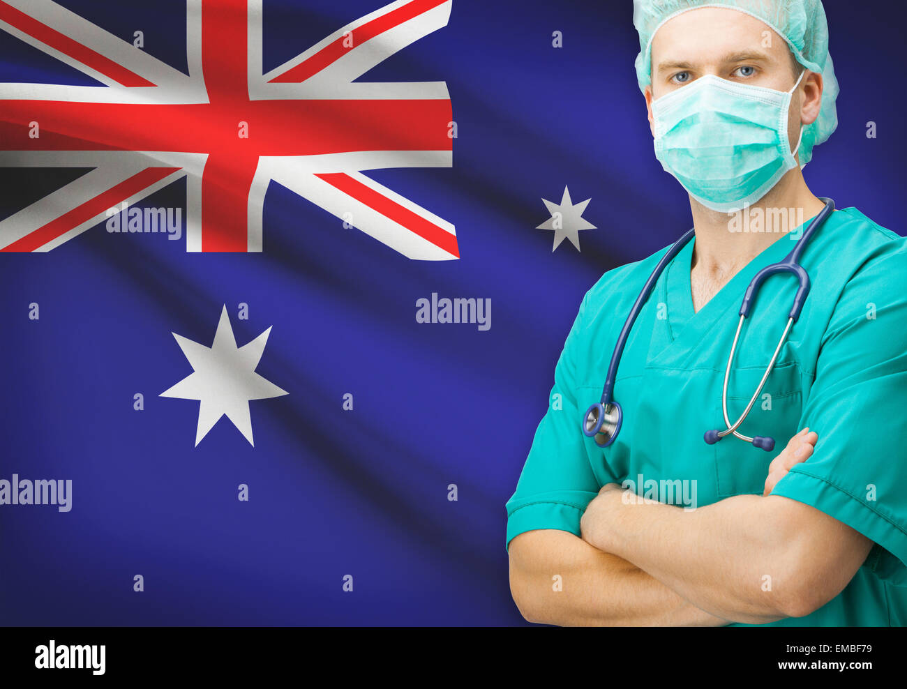 Surgeon with national flag on background - Australia Stock Photo - Alamy