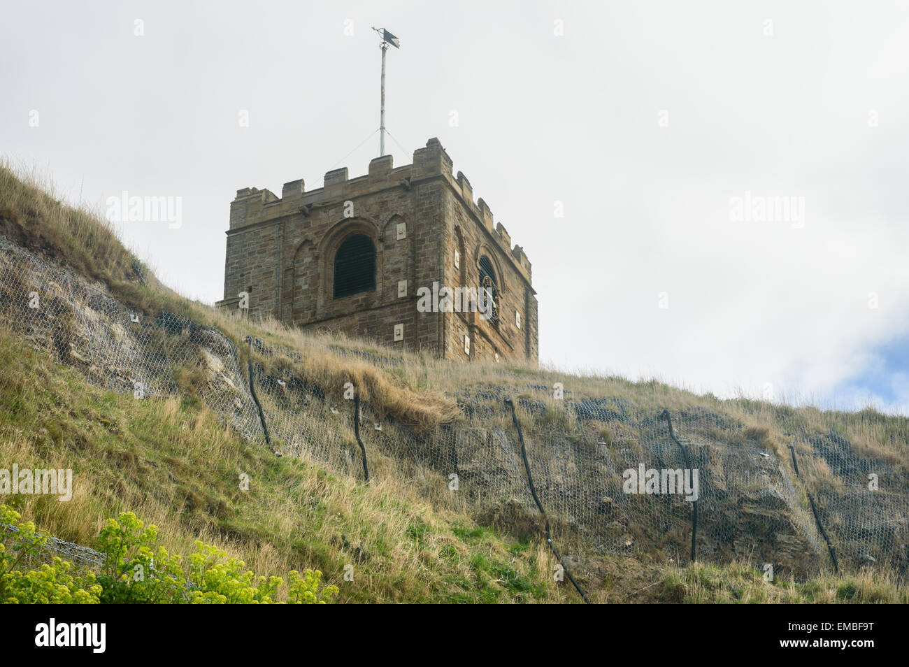 Wire mesh sea erosion defences right under Saint Mary's Church, in ...