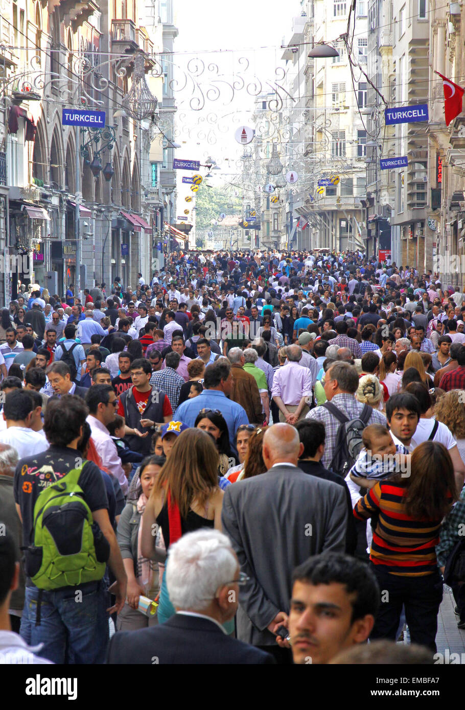 ISTANBUL, TURKEY - MAY 5, 2012: People walking on Istiklal street in ...