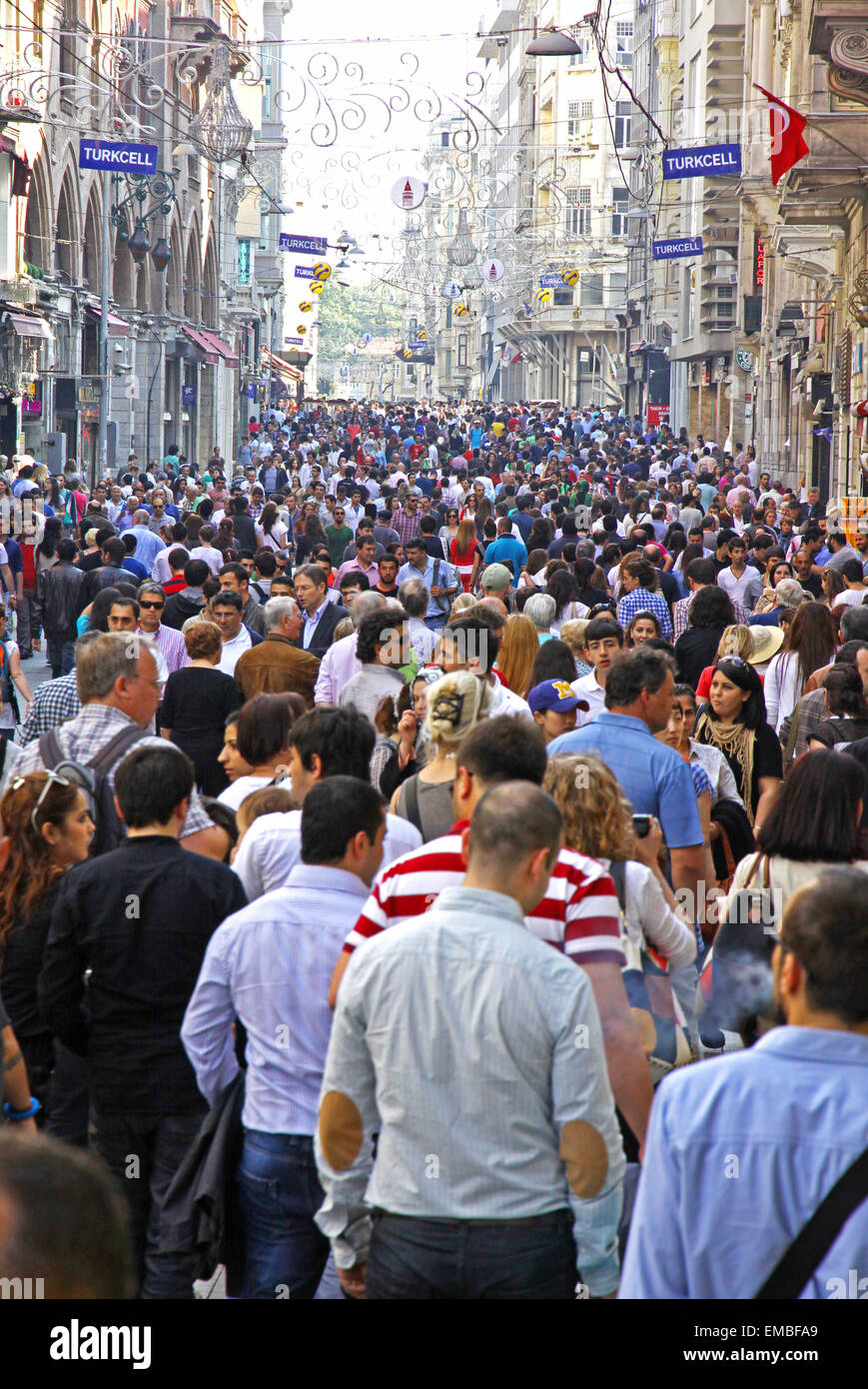 ISTANBUL, TURKEY - MAY 5, 2012: People walking on Istiklal street in ...