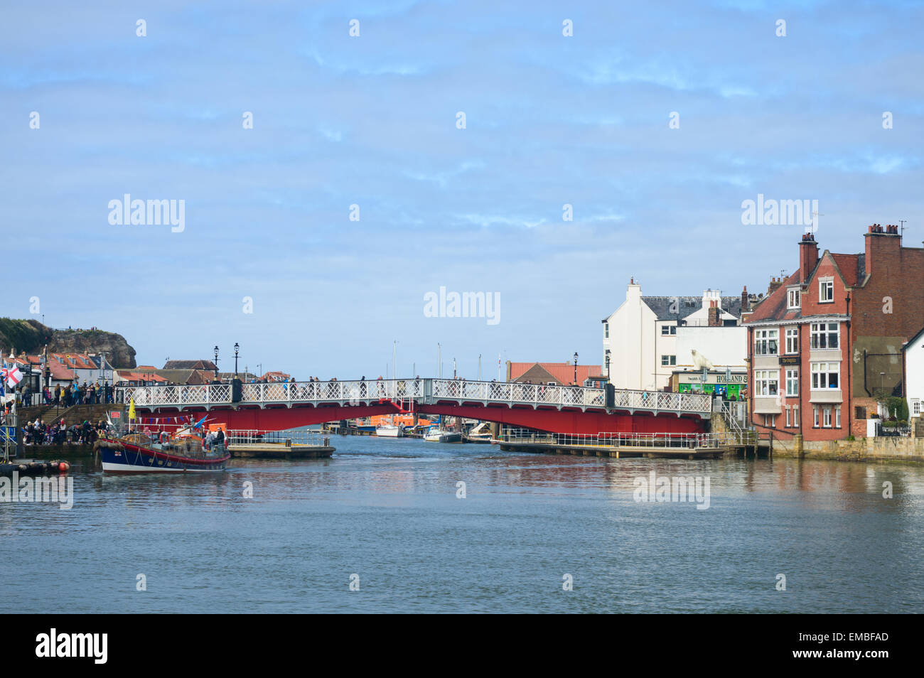 Whitby harbour showing the swing bridge, in Whitby, North Yorkshire ...