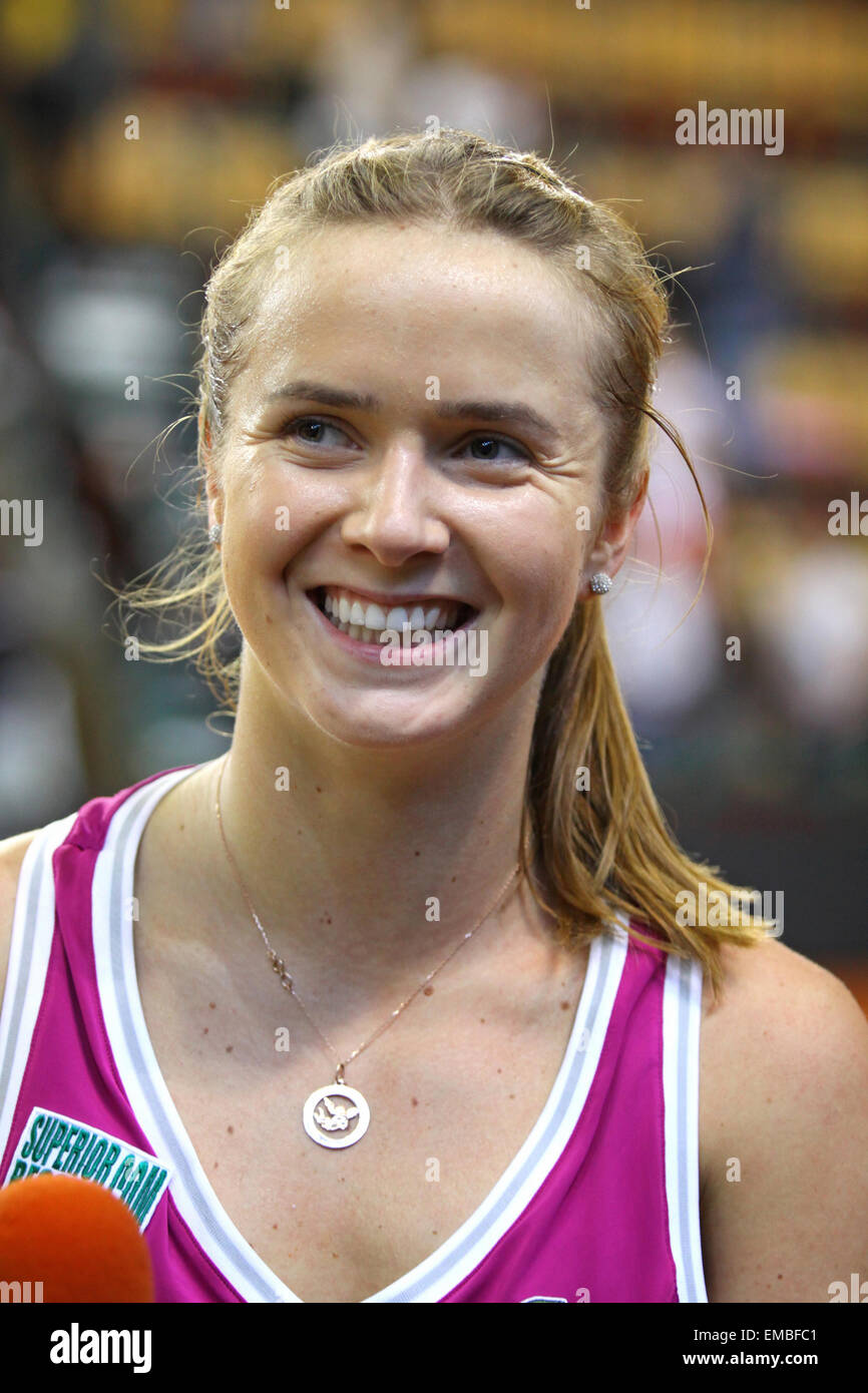 KYIV, UKRAINE - APRIL 21, 2013: Elina Svitolina of Ukraine gives an ...