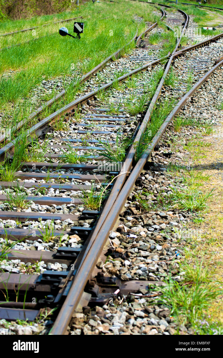 Old Overgrown Train Tracks With Turnout Stock Photo - Alamy