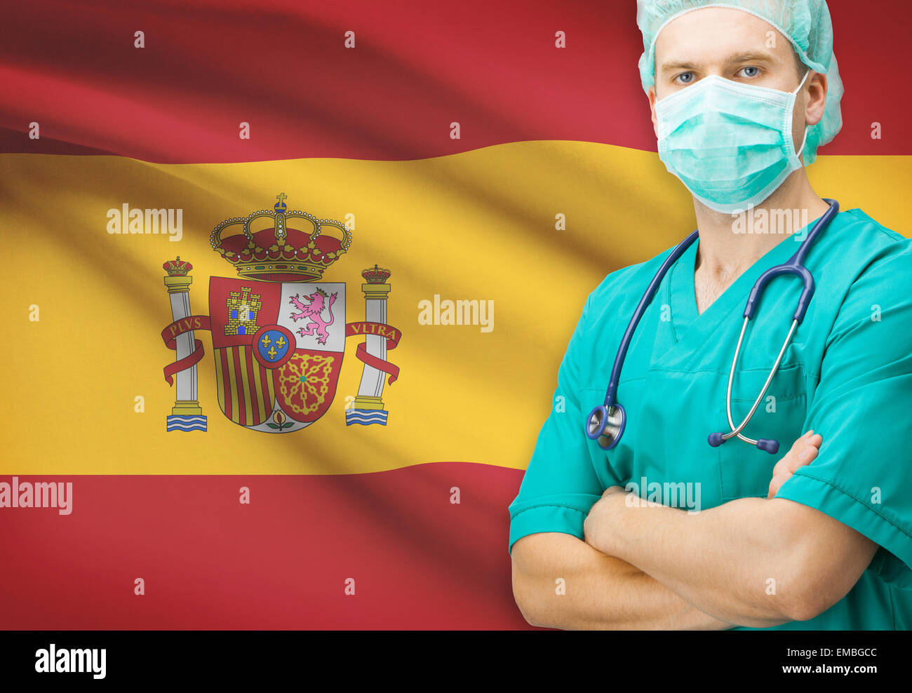 Surgeon with national flag on background - Spain Stock Photo - Alamy