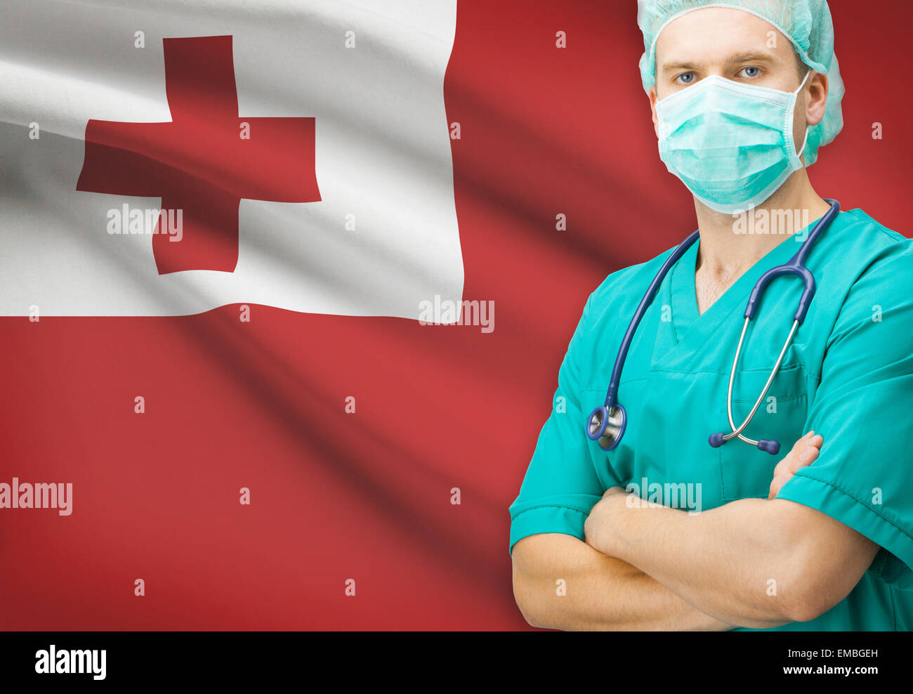 Surgeon with national flag on background - Tonga Stock Photo - Alamy