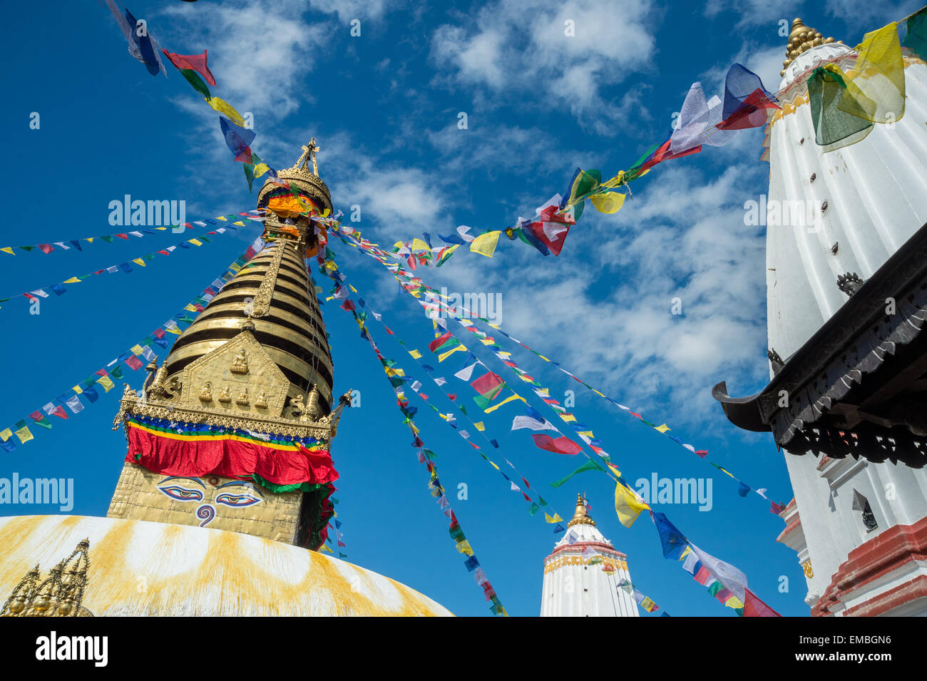 View of the top of a Stupa at Kathmandu Monkey Temple Stock Photo - Alamy
