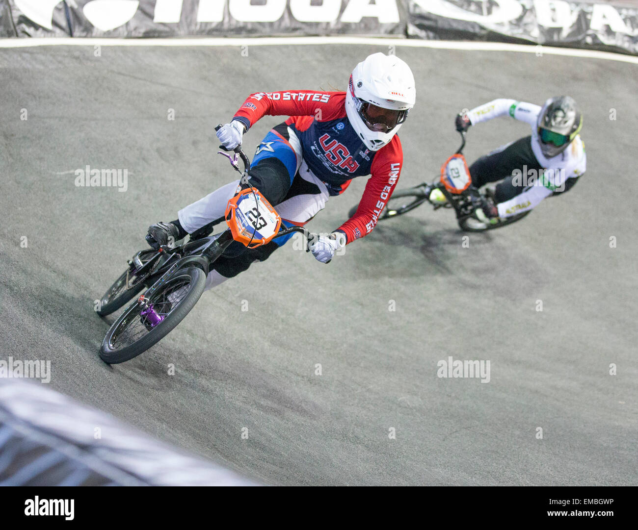 Manchester, UK. 19th Apr, 2015. BMX Supercross Day Two. Felicia Stancil ...