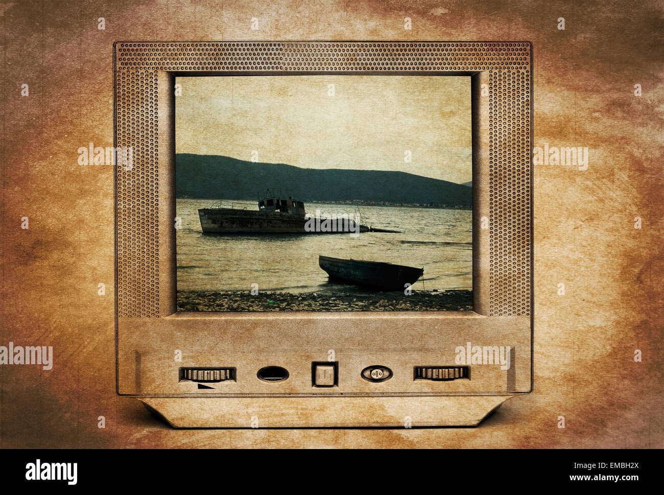 Old rusty abandoned ruined boat on TV Stock Photo - Alamy