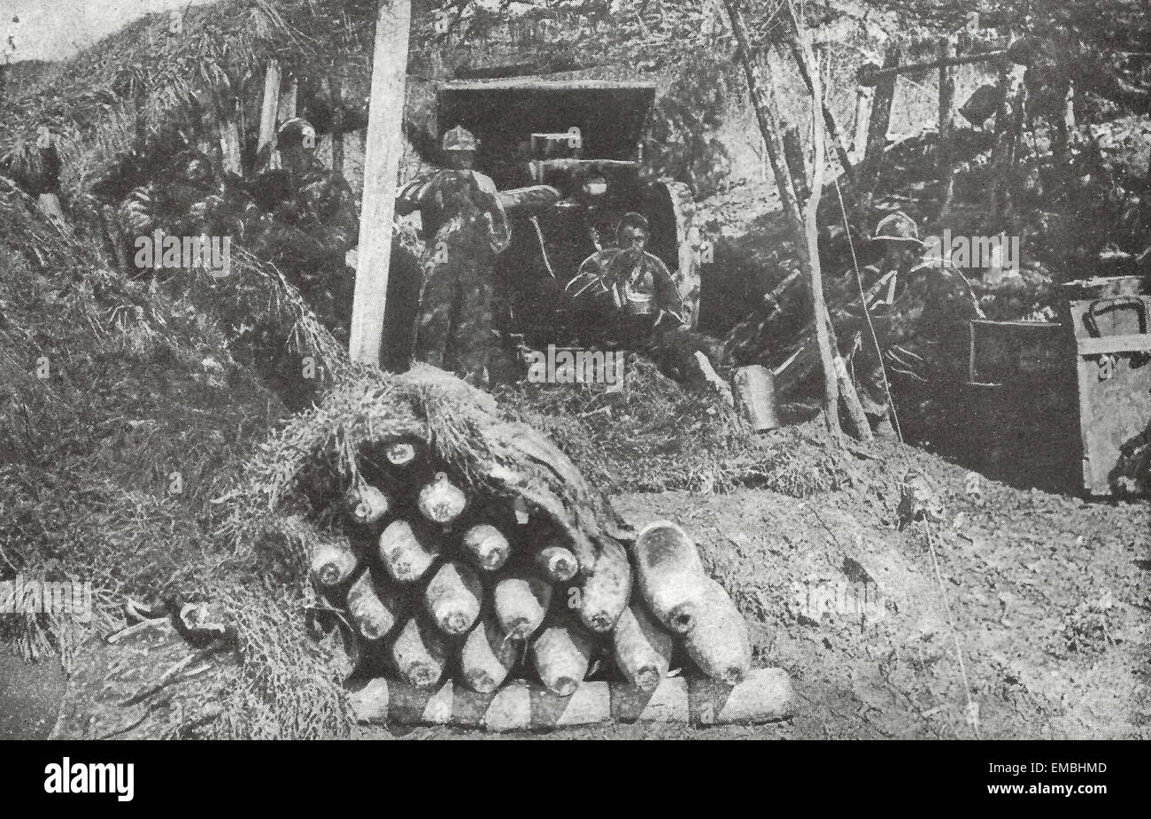 An entrenched gun concealed from enemy aerial observation - World War I ...