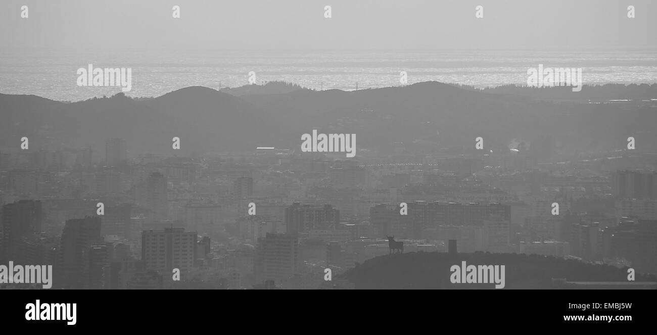 Fuengirola, cost line and famous spanish bull sign from bird view Stock ...